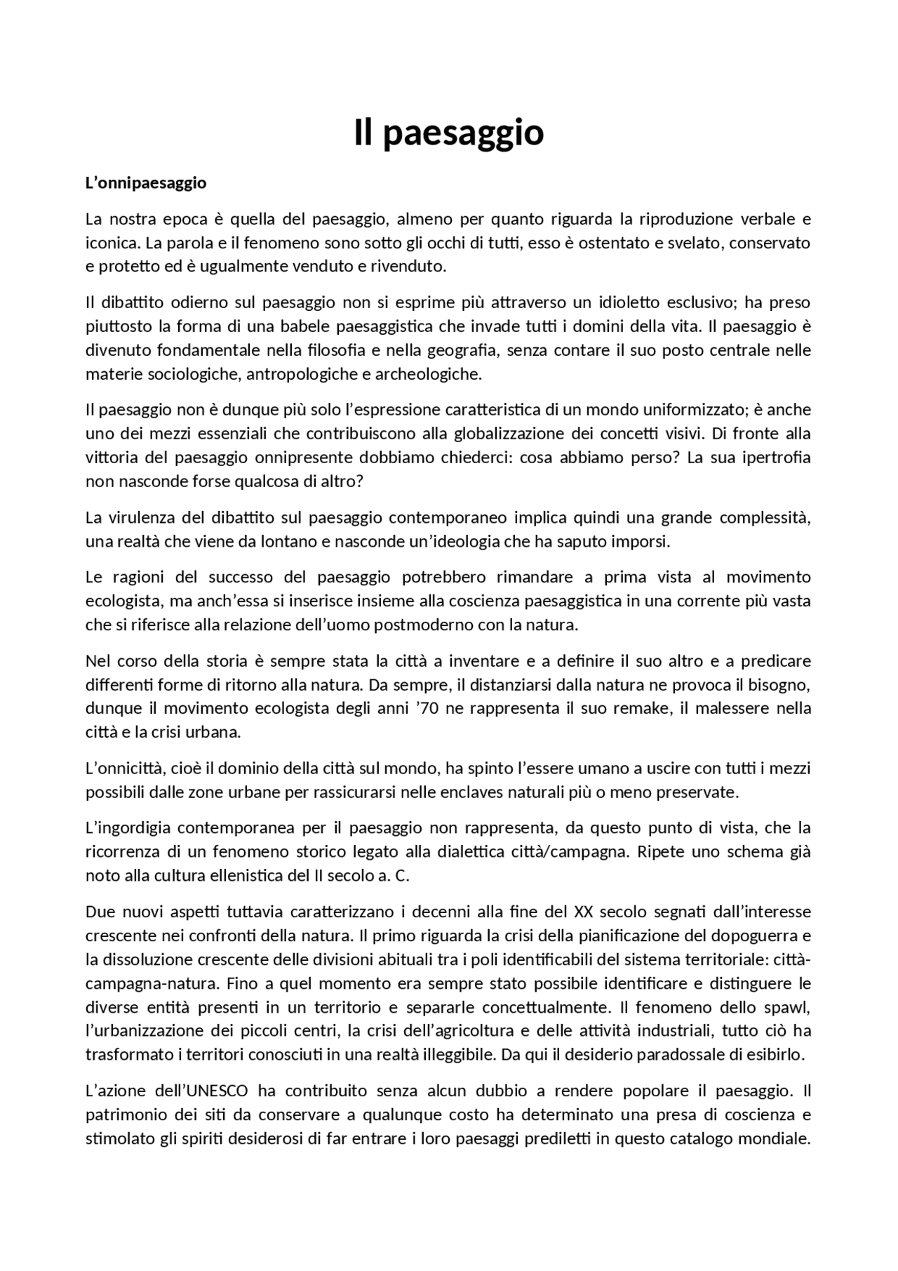 Il Paesaggio Di Michael Jakob Docsity