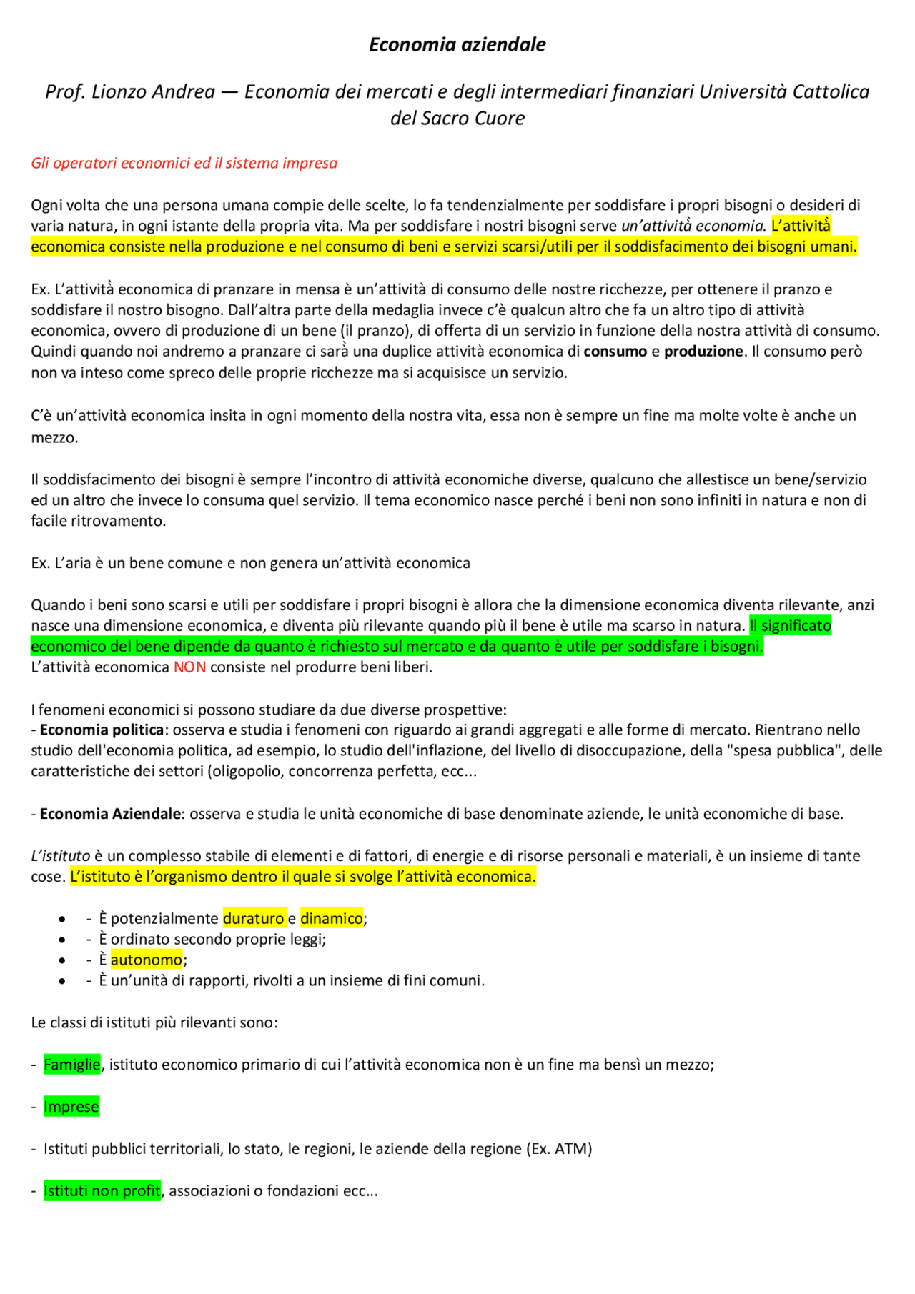 Dispense Economia Aziendale I Modulo Docsity