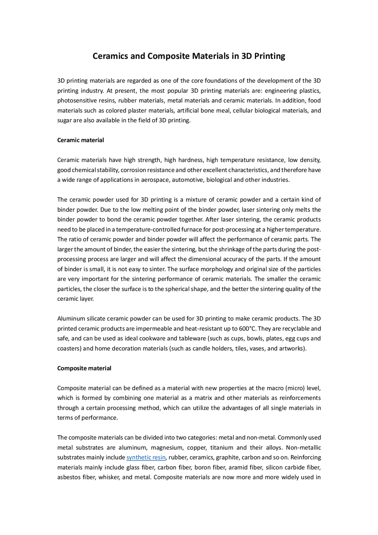 Ceramics And Composite Materials In 3d Printing Docsity