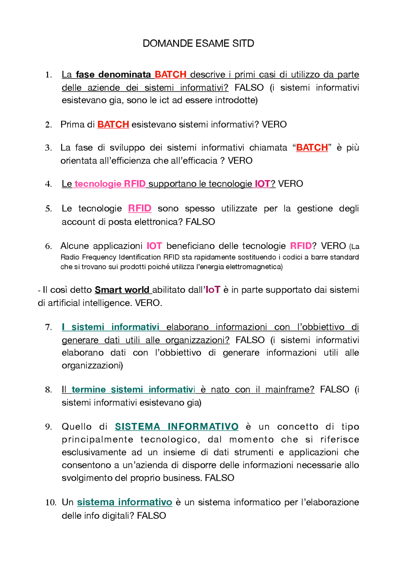 Domande Esame Sistemi Informativi E Trend Digitali Prove Desame Di