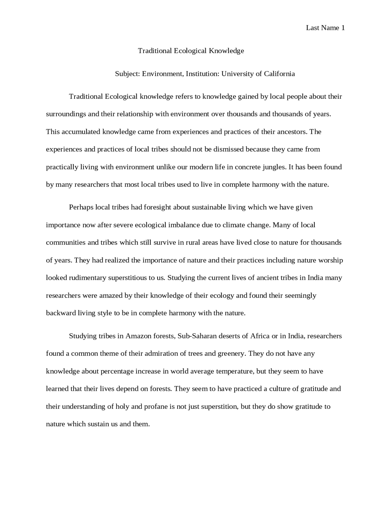 Traditional Ecological Knowledge - Docsity