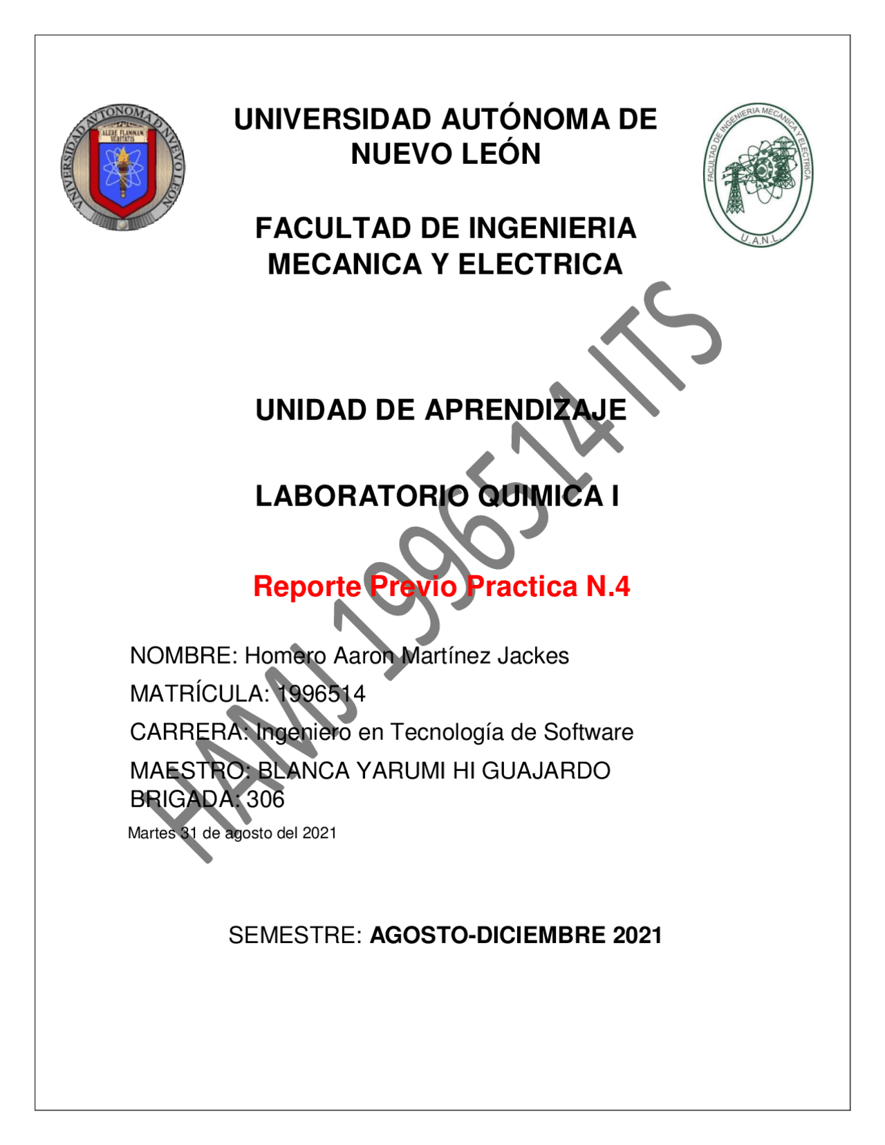 Reporte previo quimica num 4 - Docsity