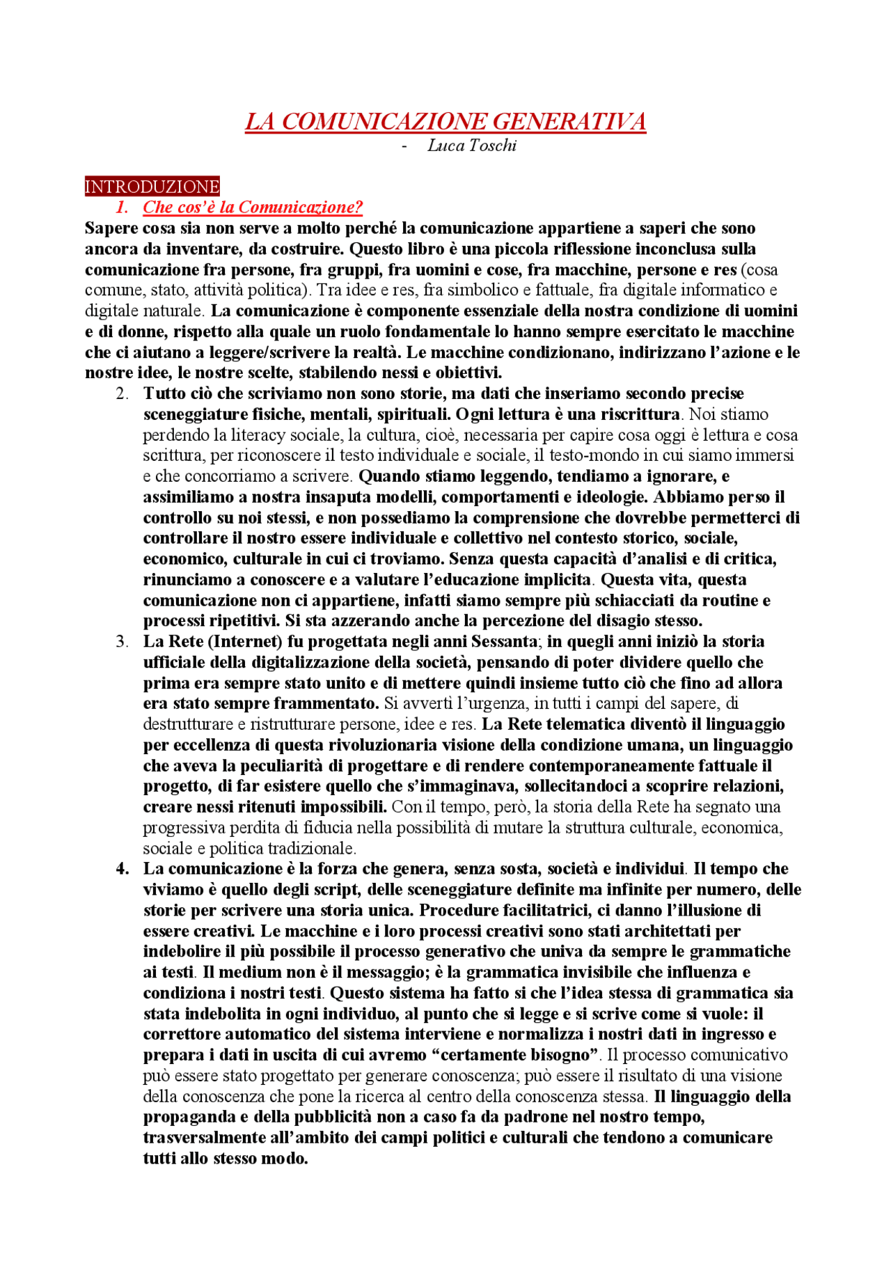 Riassunto Del Libro La Comunicazione Generativa Di Luca Toschi