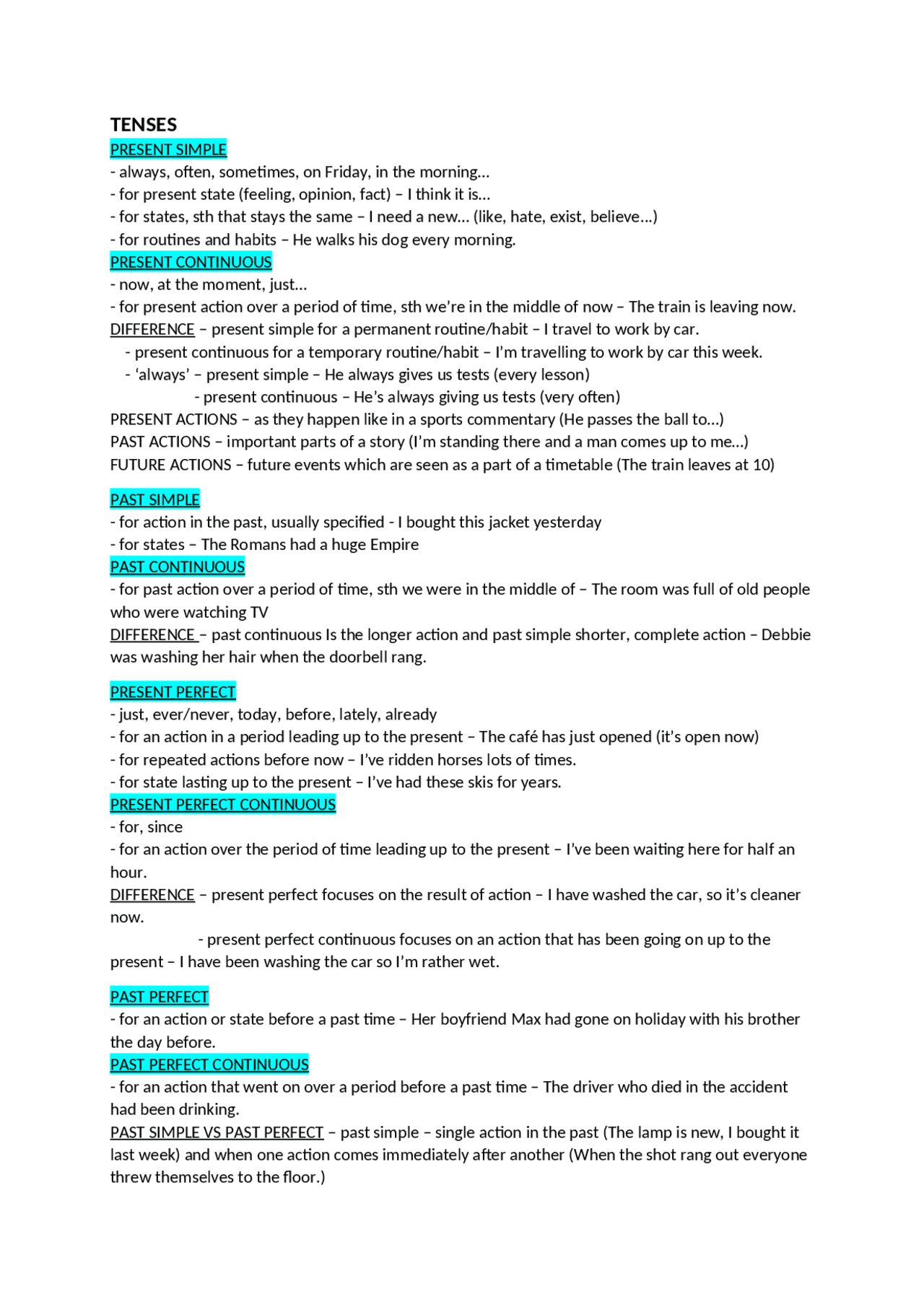 English grammar rules (tenses, passive, infinitive, gerund, nouns ...