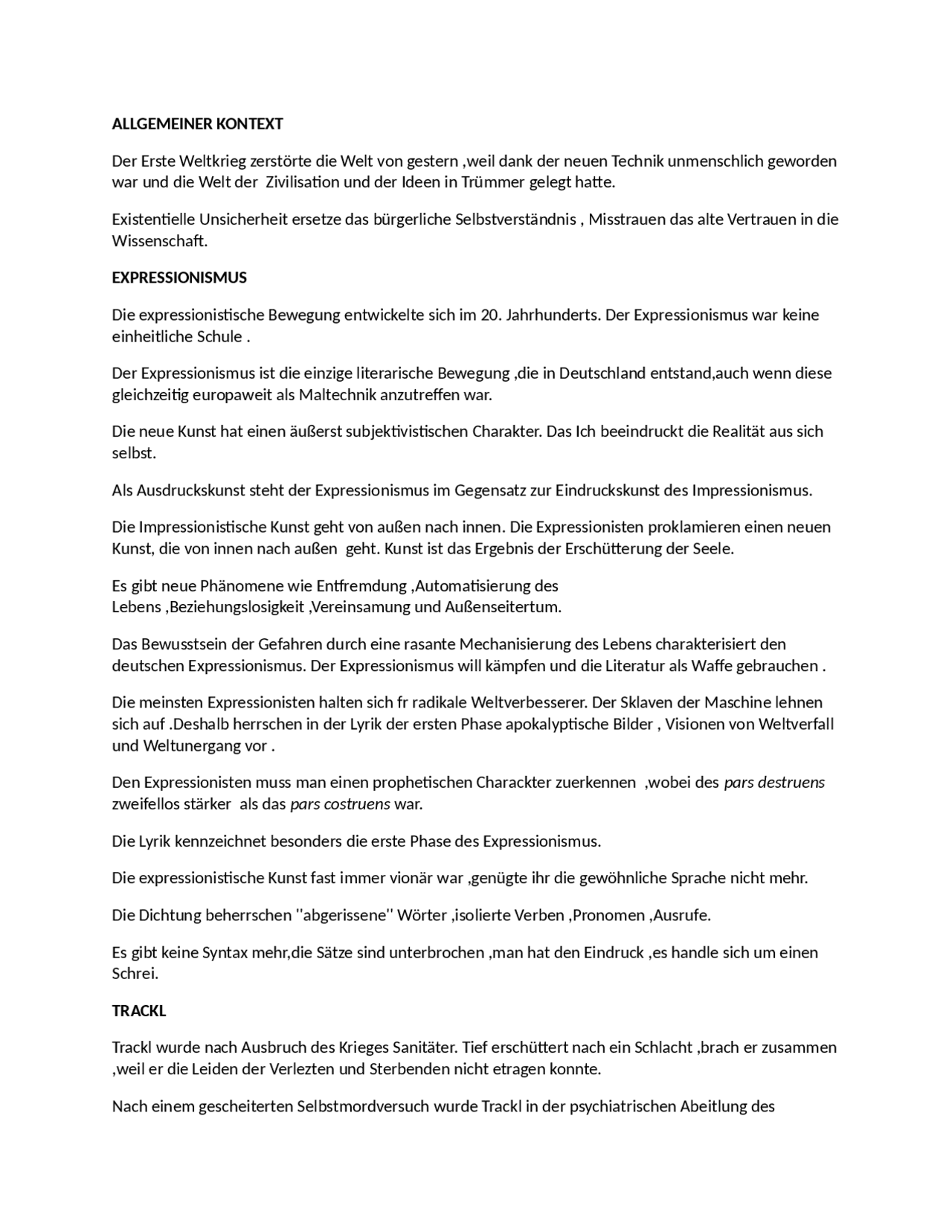Der Expressionismus e Trakl , Abendland . Riassunto semplice - Docsity