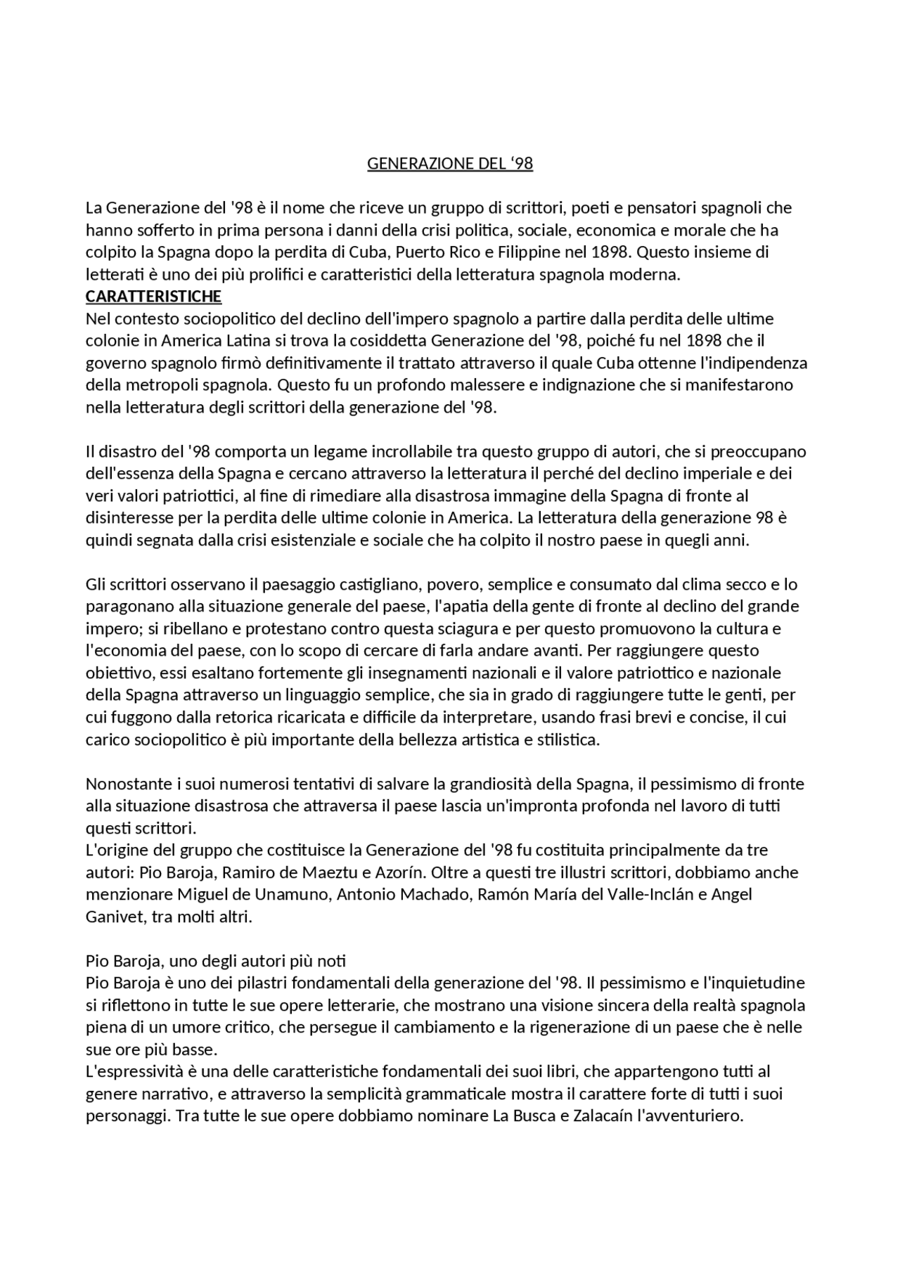 Schema riguardante la GENERAZIONE DEL '98 - Docsity