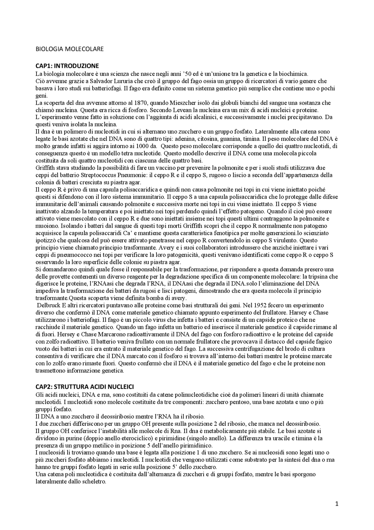 Biologia Molecolare Docsity