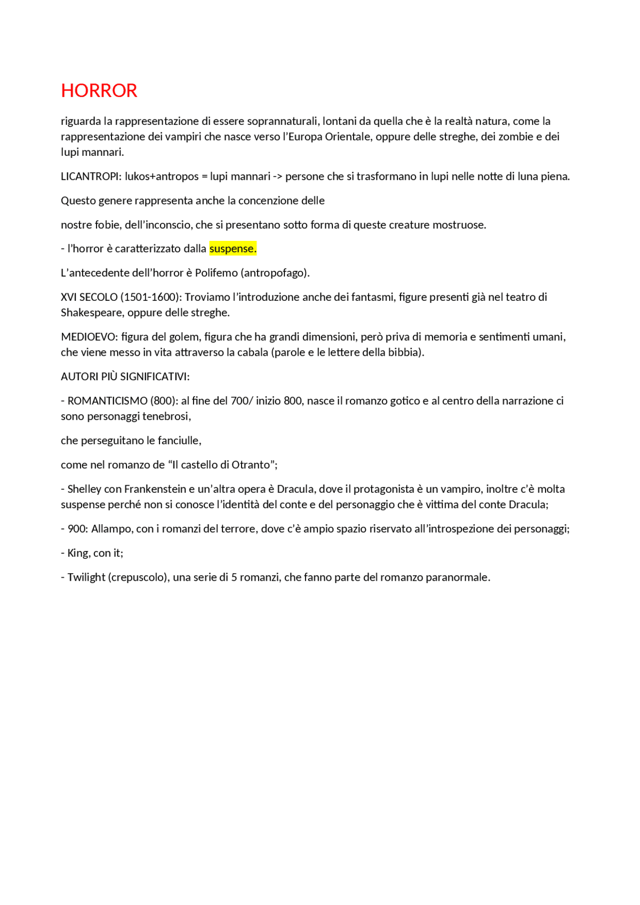 Il genere horror nelle sfaccettature - Docsity