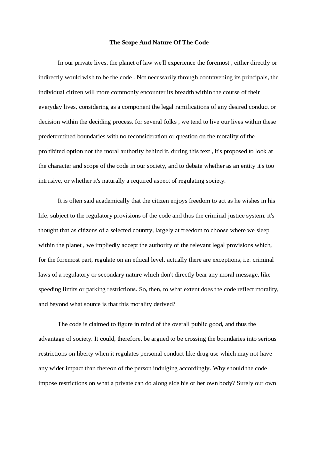 The Scope And Nature Of The Code Docsity