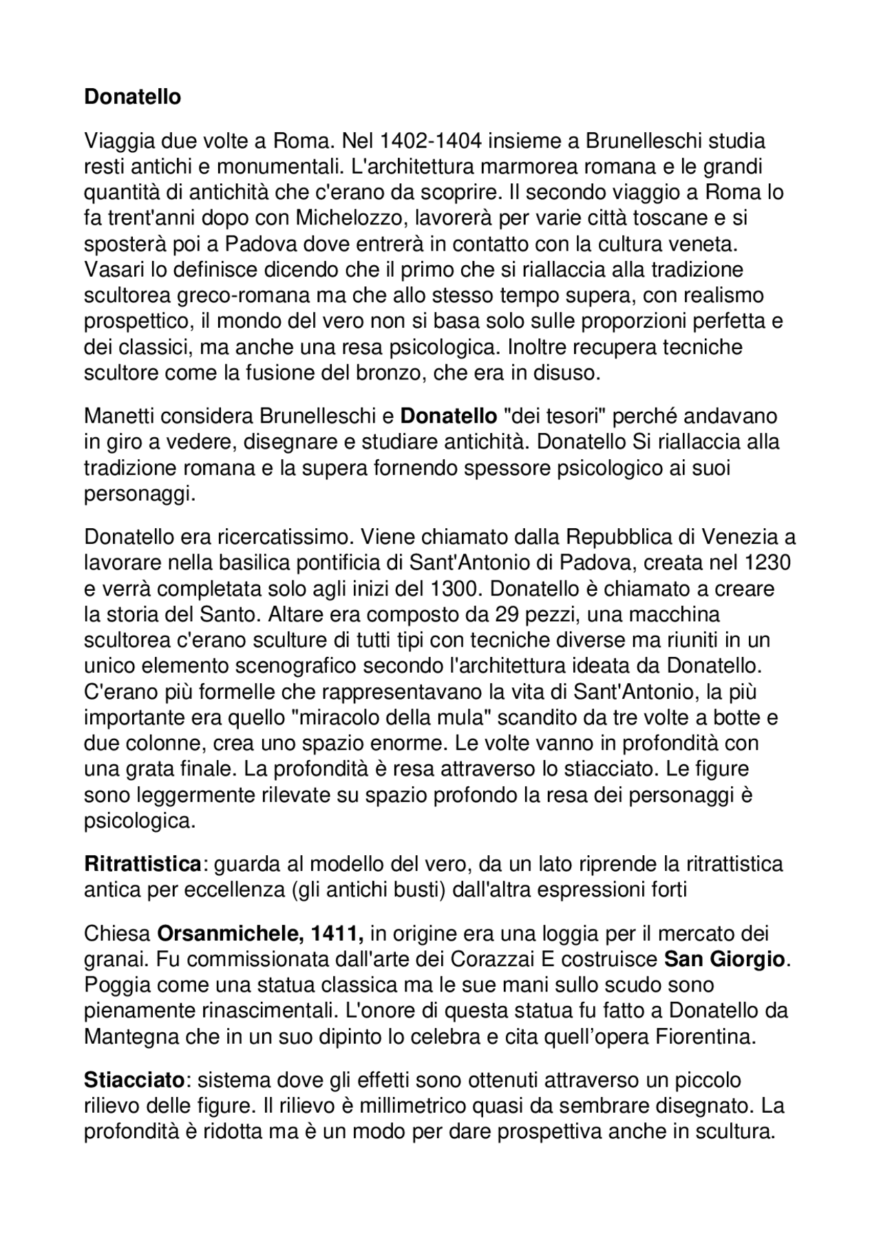 Donatello Riassunto Docsity