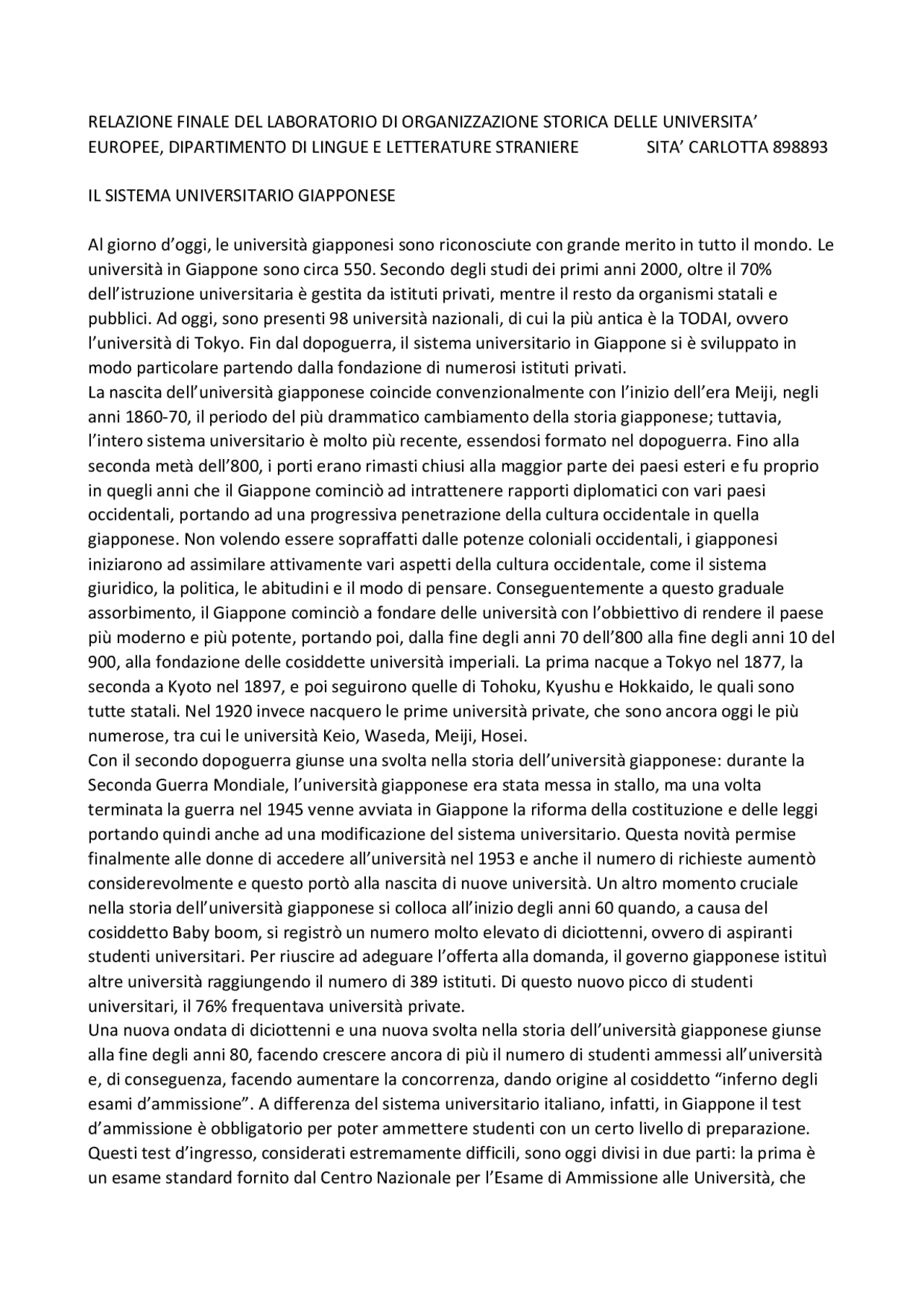 Sistema Scolastico Giapponese Docsity