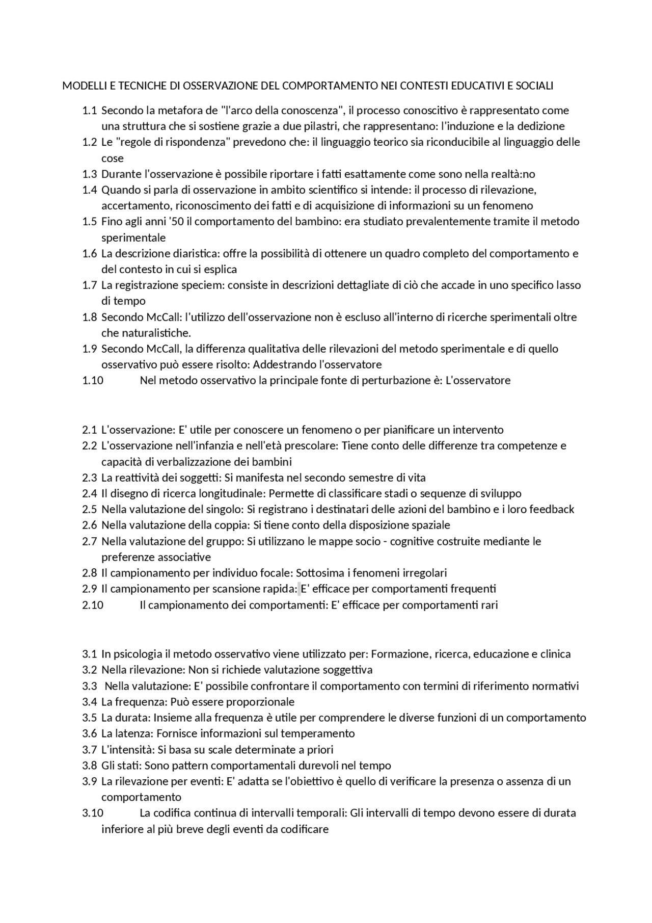 Modelli E Tecniche Di Osservazione Del Comportamento Esercizi Di