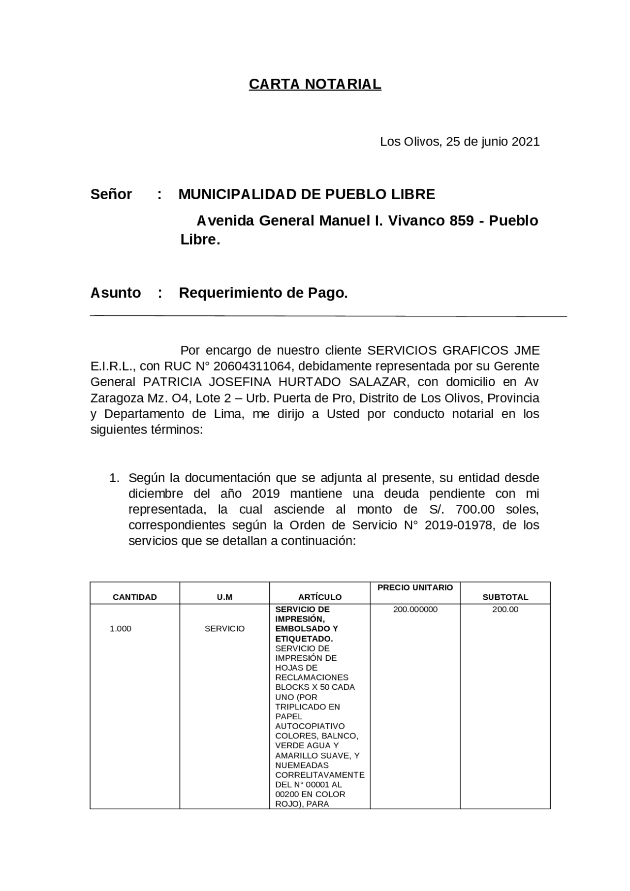 Formato De Carta Notariada