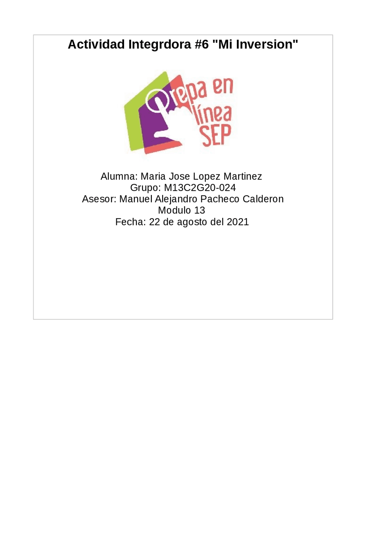 Actividad integradora #6 modulo 13 | Ejercicios de Matemáticas | Docsity