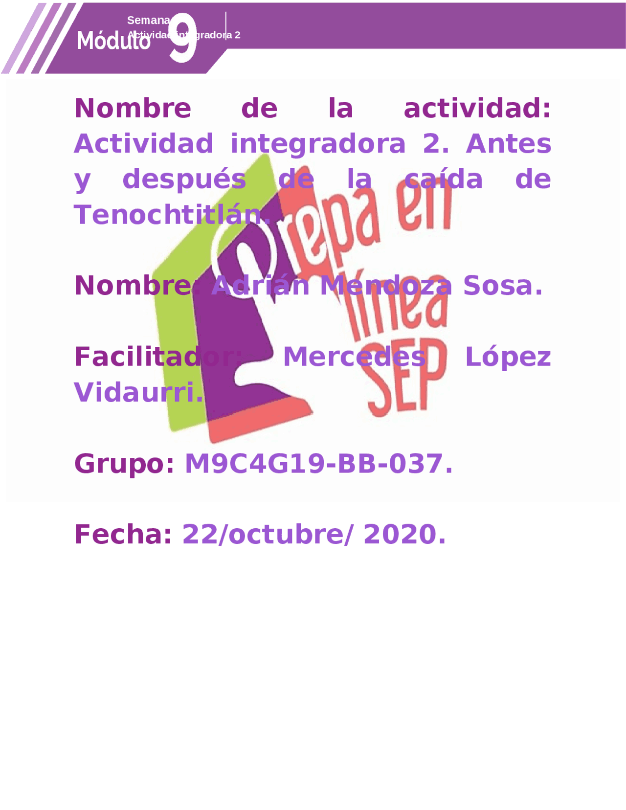 Modulo 9 semana 1 Actividad integral 2 - Docsity