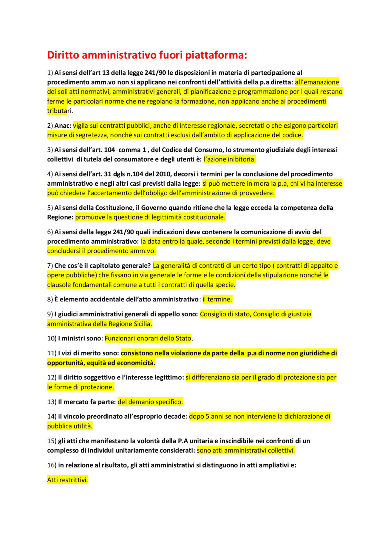 Diritto Amministrativo Fuori Piattaforma Docsity