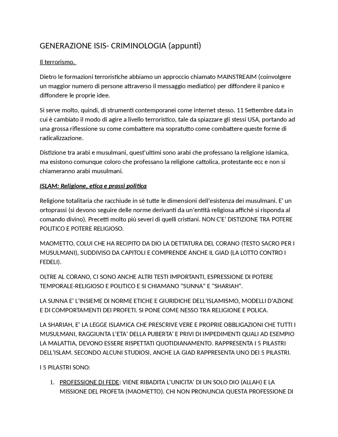 Appunti Del Libro Generazione Isis Docsity