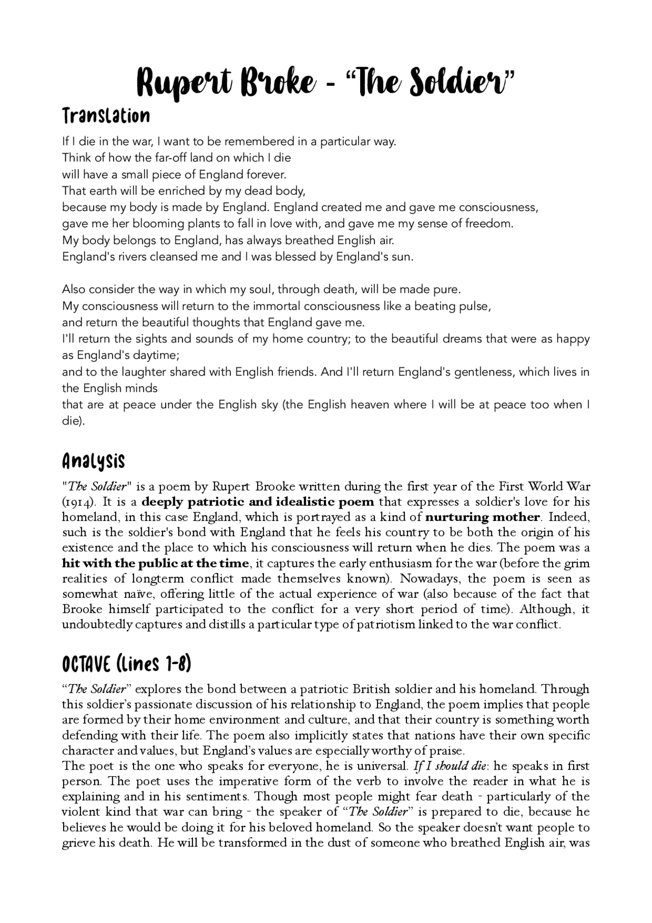 a soldier's declaration analysis