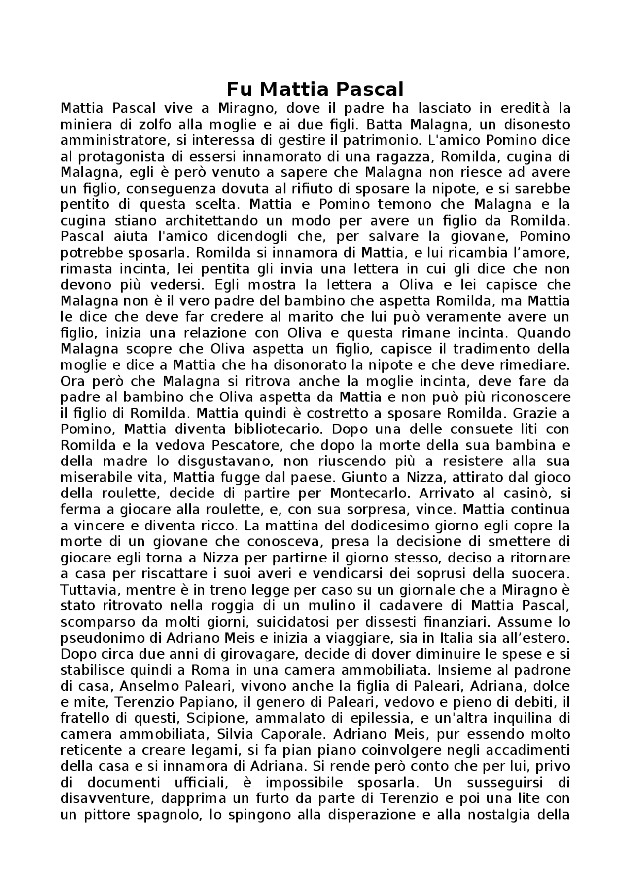 Riassunto E Personaggi Fu Mattia Pascal Docsity