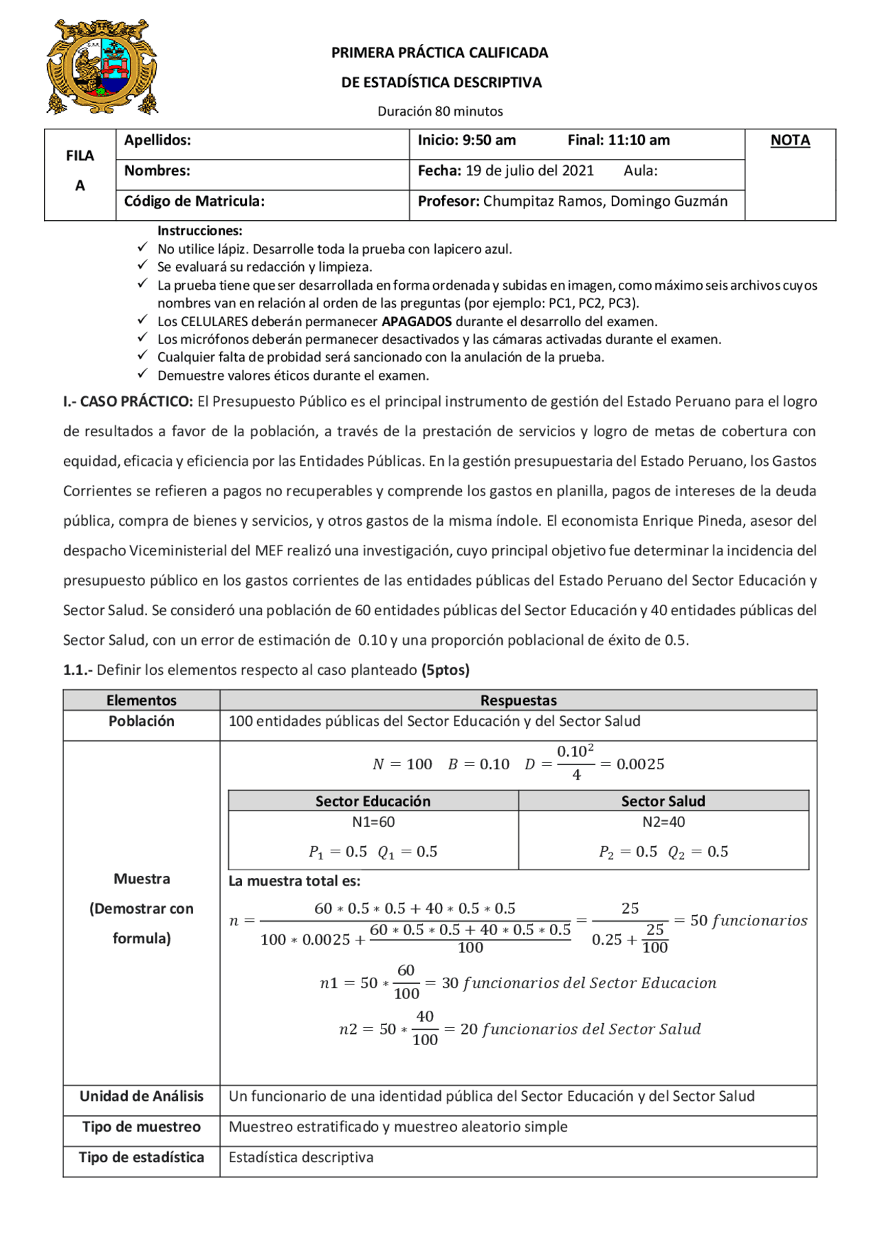 Estadística Descriptiva Ejercicios Docsity