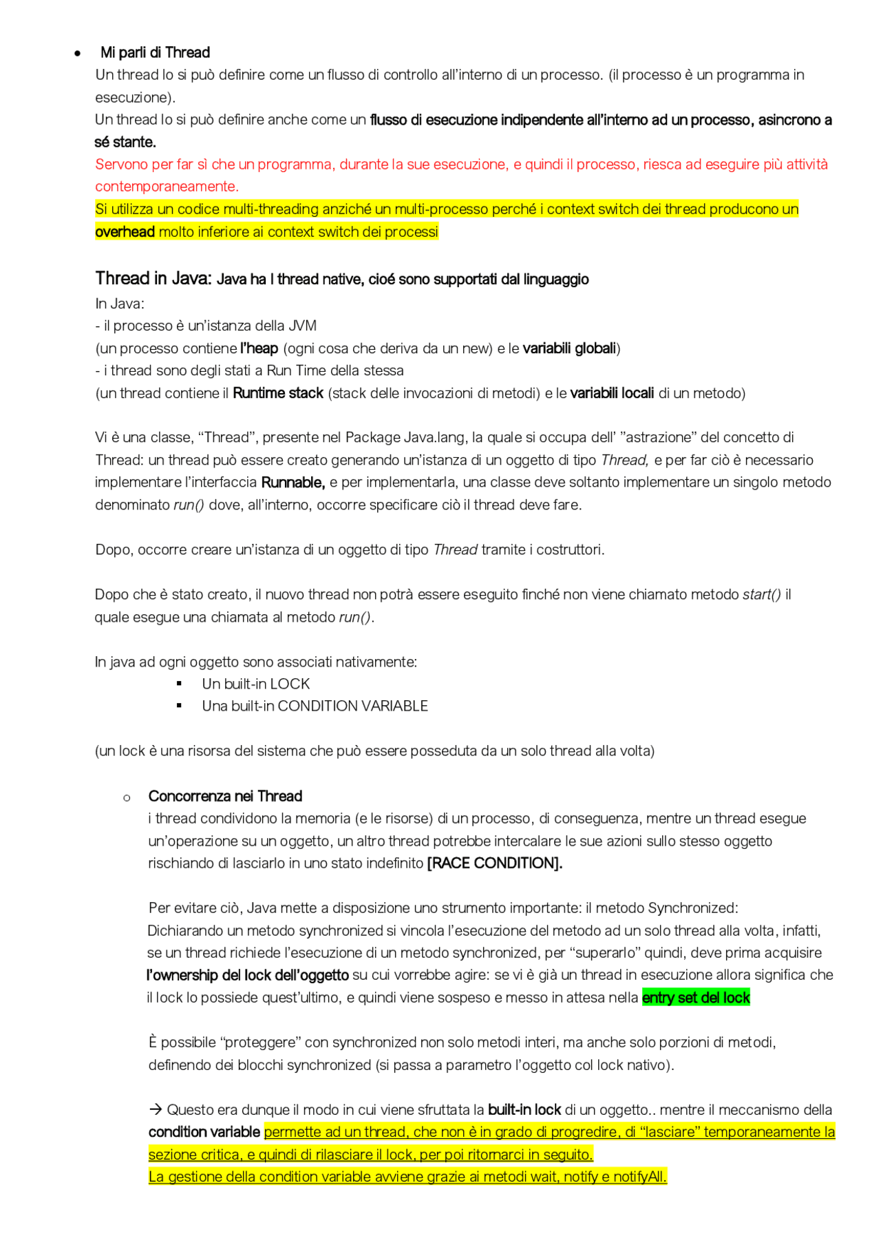 Sintesi Sui Thread In Java Docsity