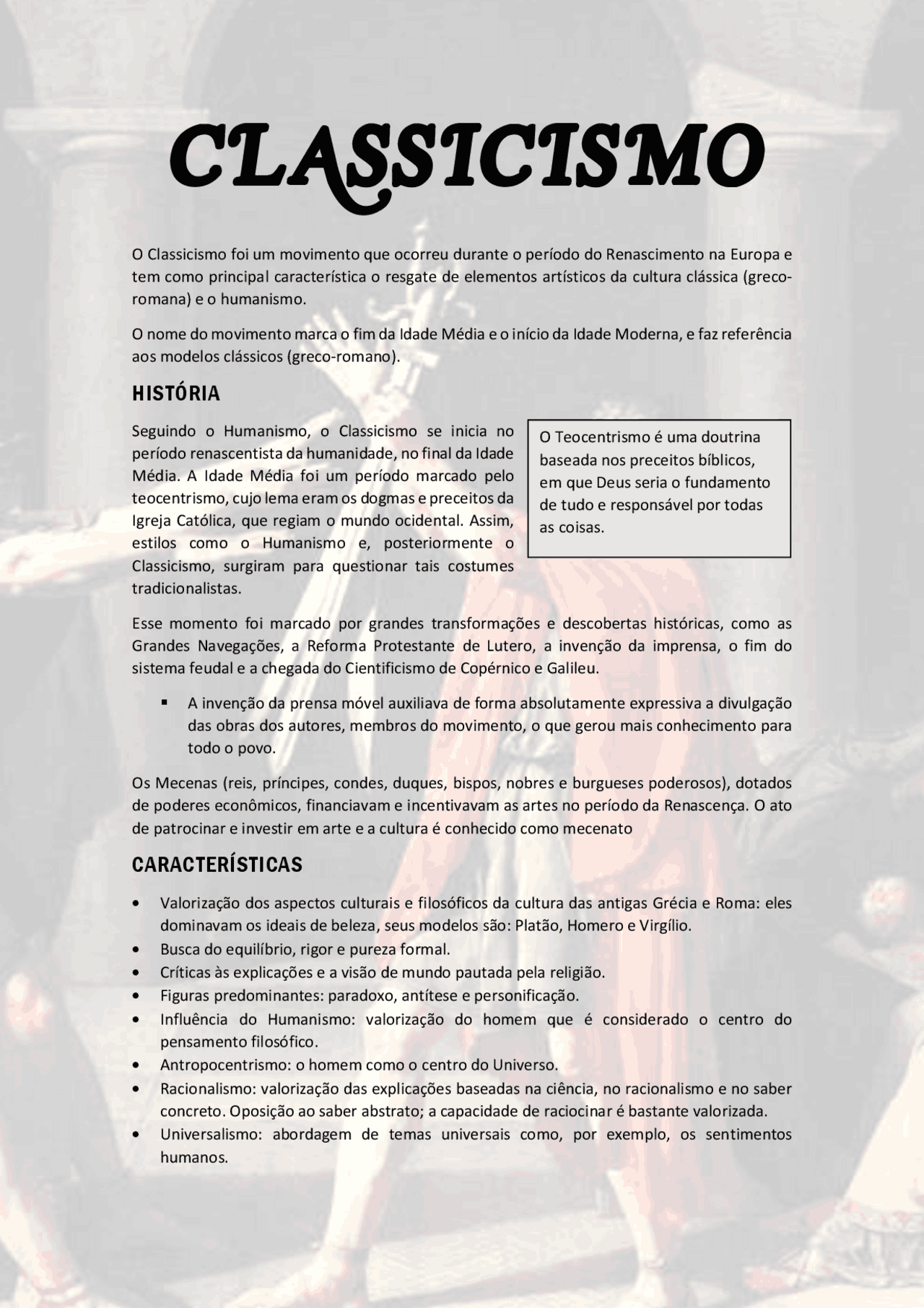 Movimento Literário Classicismo Docsity