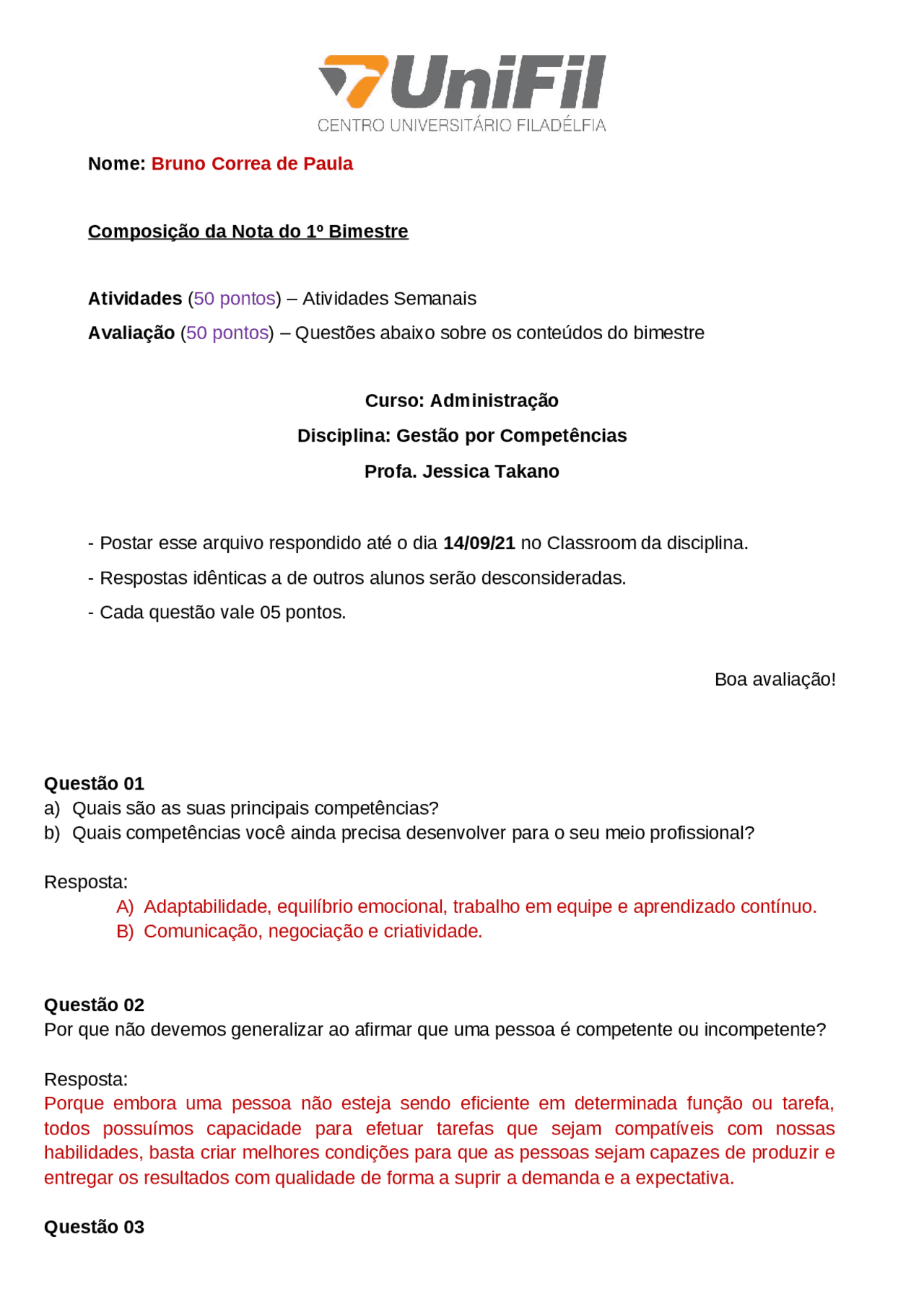 Prova GestÃo De Pessoas Modelo Docsity