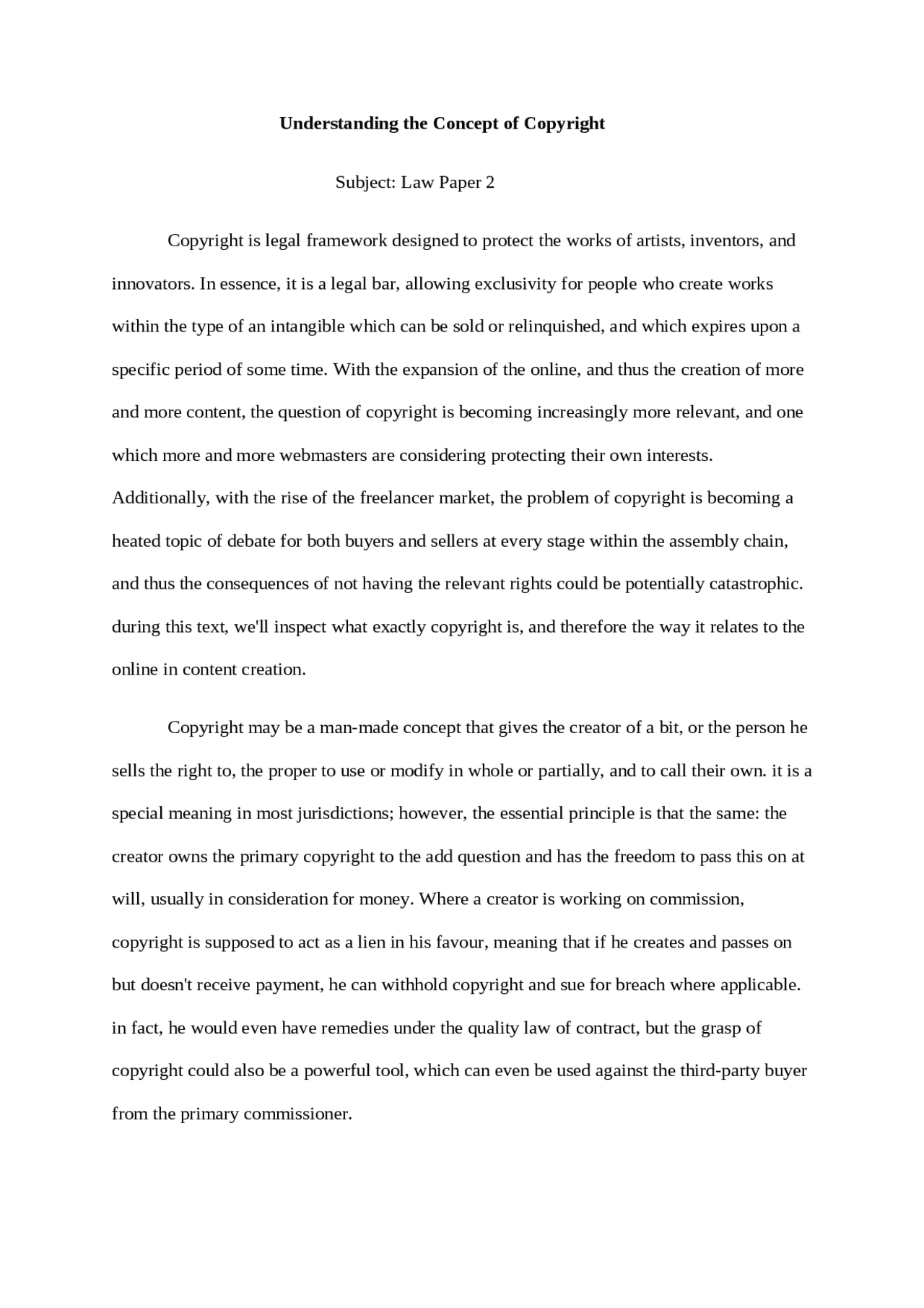 Understanding The Concept Of Copyright Docsity