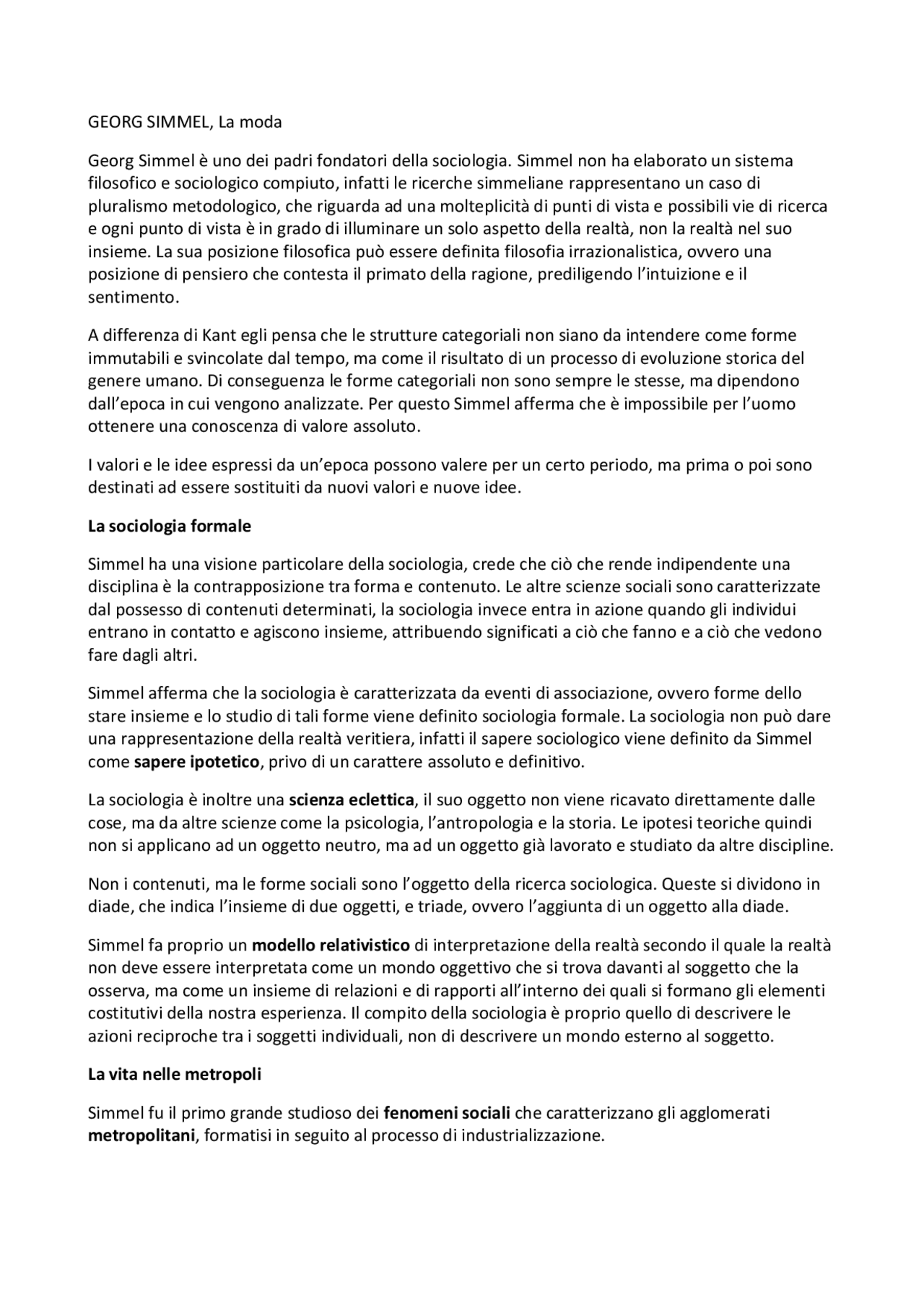 Georg Simmel La Moda Docsity