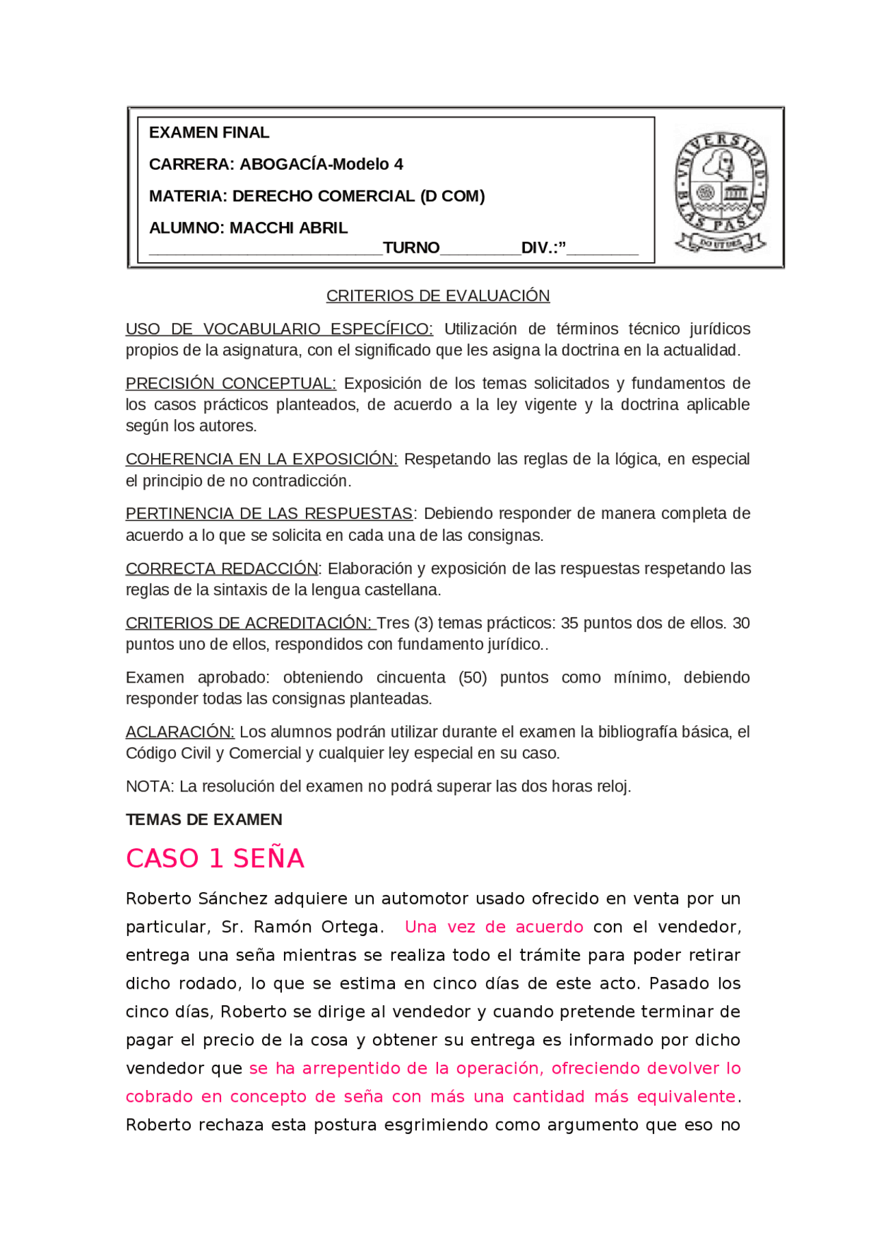 Examen De Derecho Comercial Parte De Derecho Civil Docsity