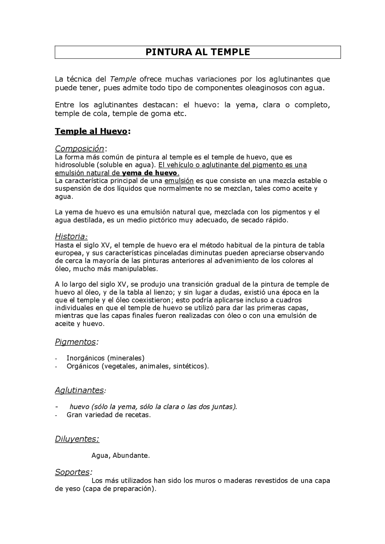 Pintura al temple resumen - Docsity