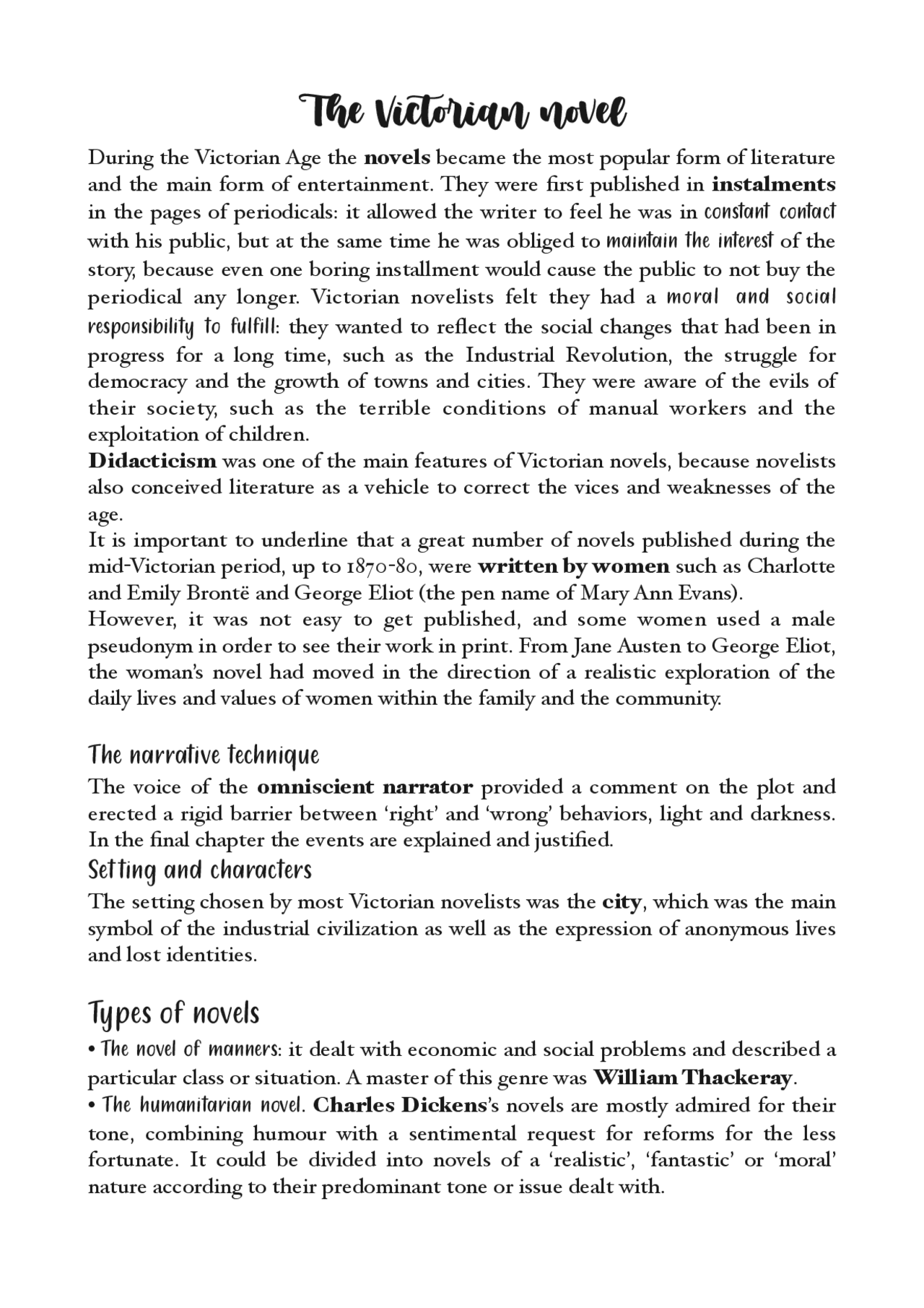 Victorian Novel: didacticism, types of novels - Docsity