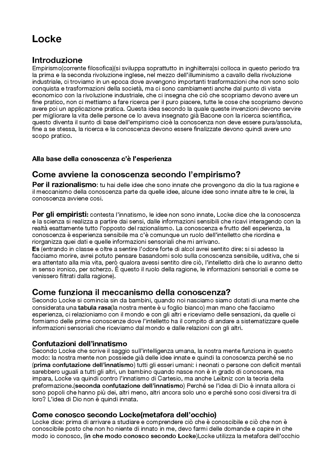 Sintesi Locke E Hume Docsity