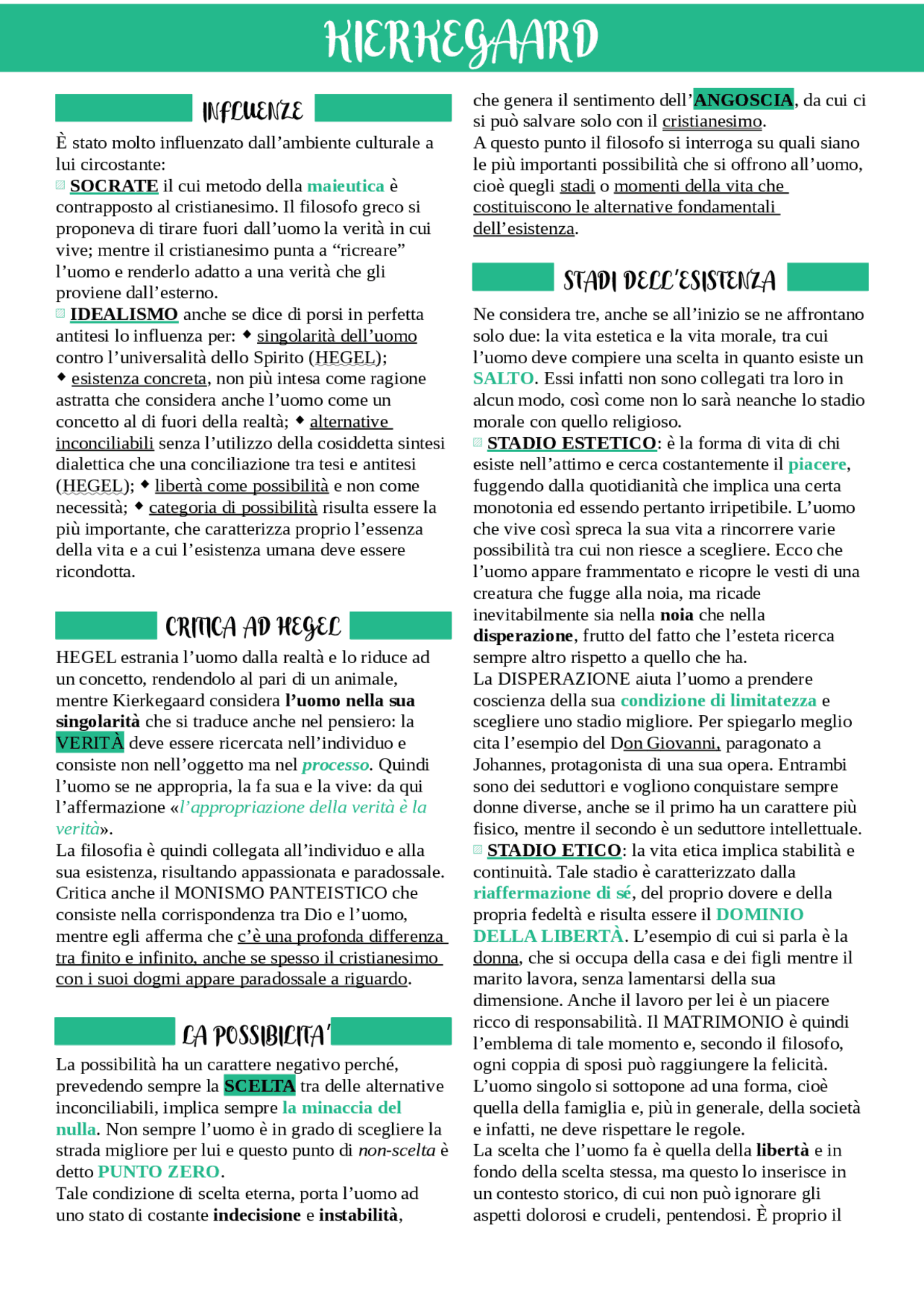 Sintesi Kierkegaard Per Maturità Docsity