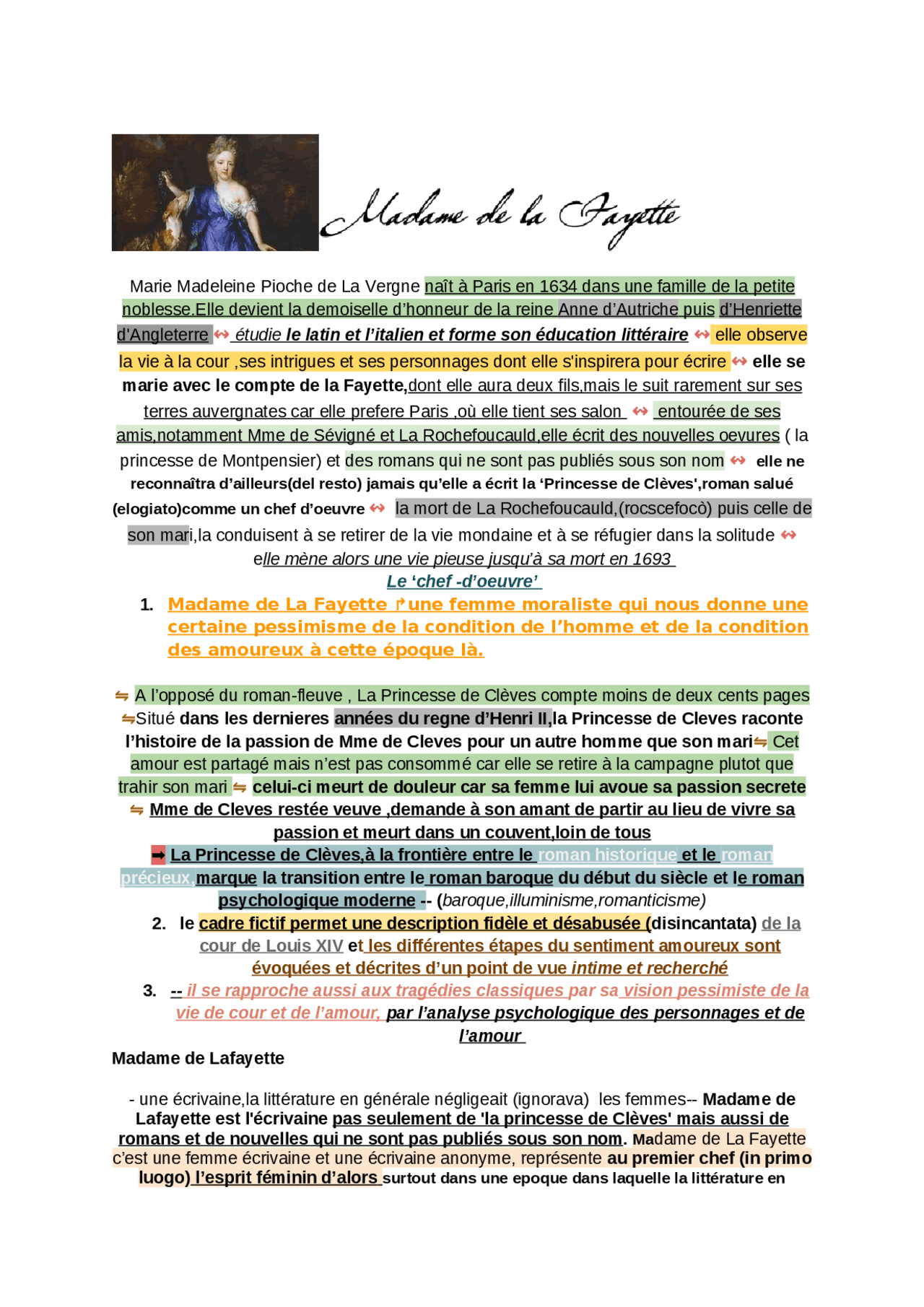 Madame De Lafayette Docsity
