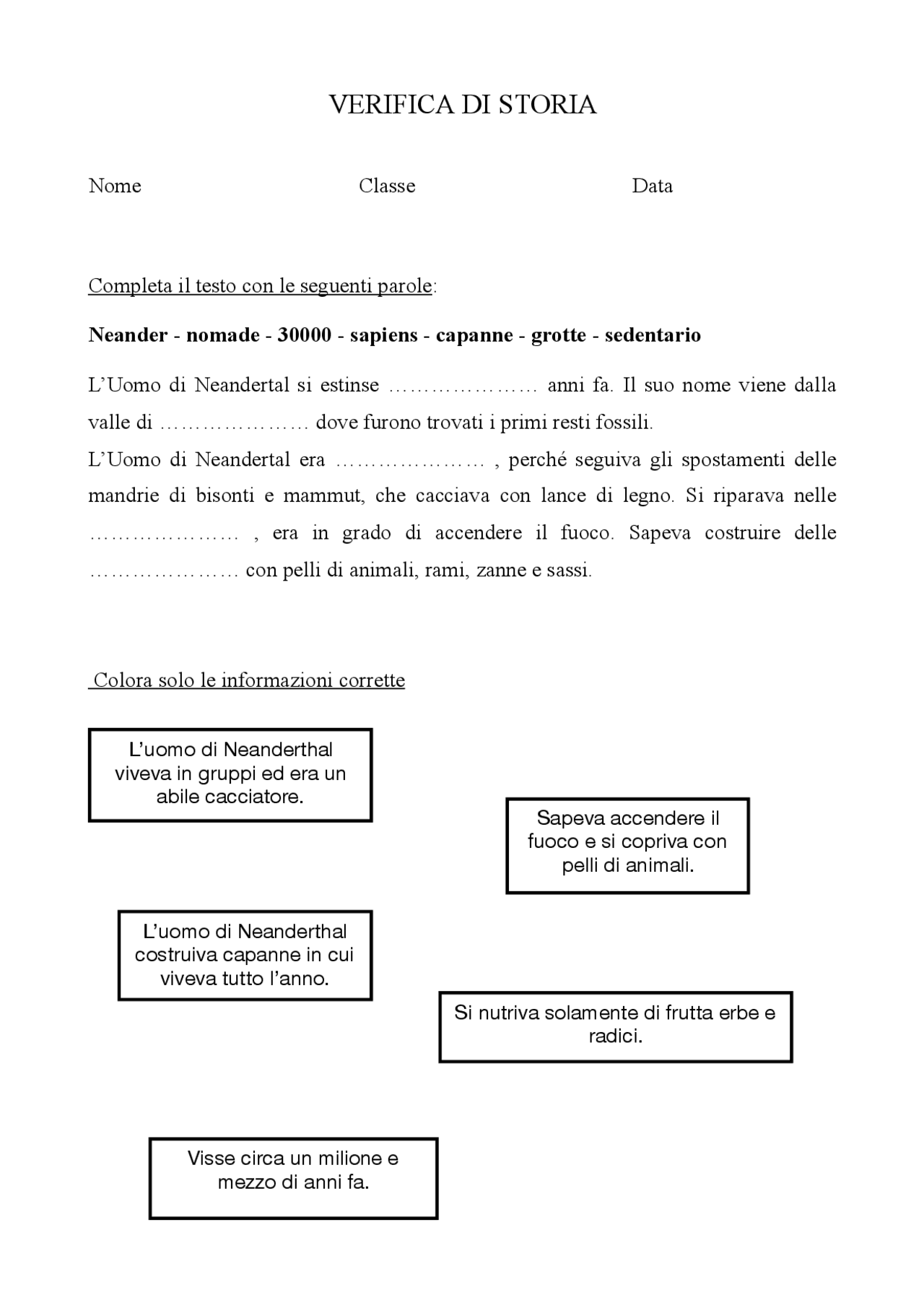 Verifica Di Storia Scuola Primaria Prove Desame Di Storia Docsity