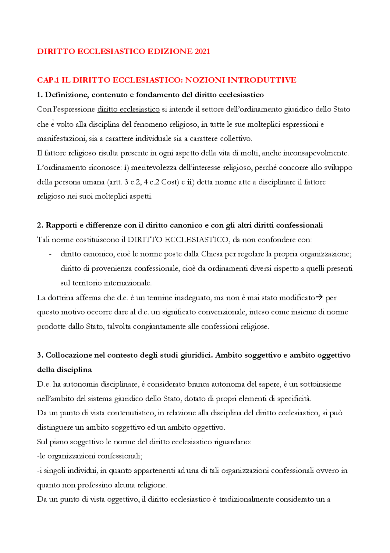 Riassunti Diritto Ecclesiastico Compendio Nel Diritto 2021 Docsity