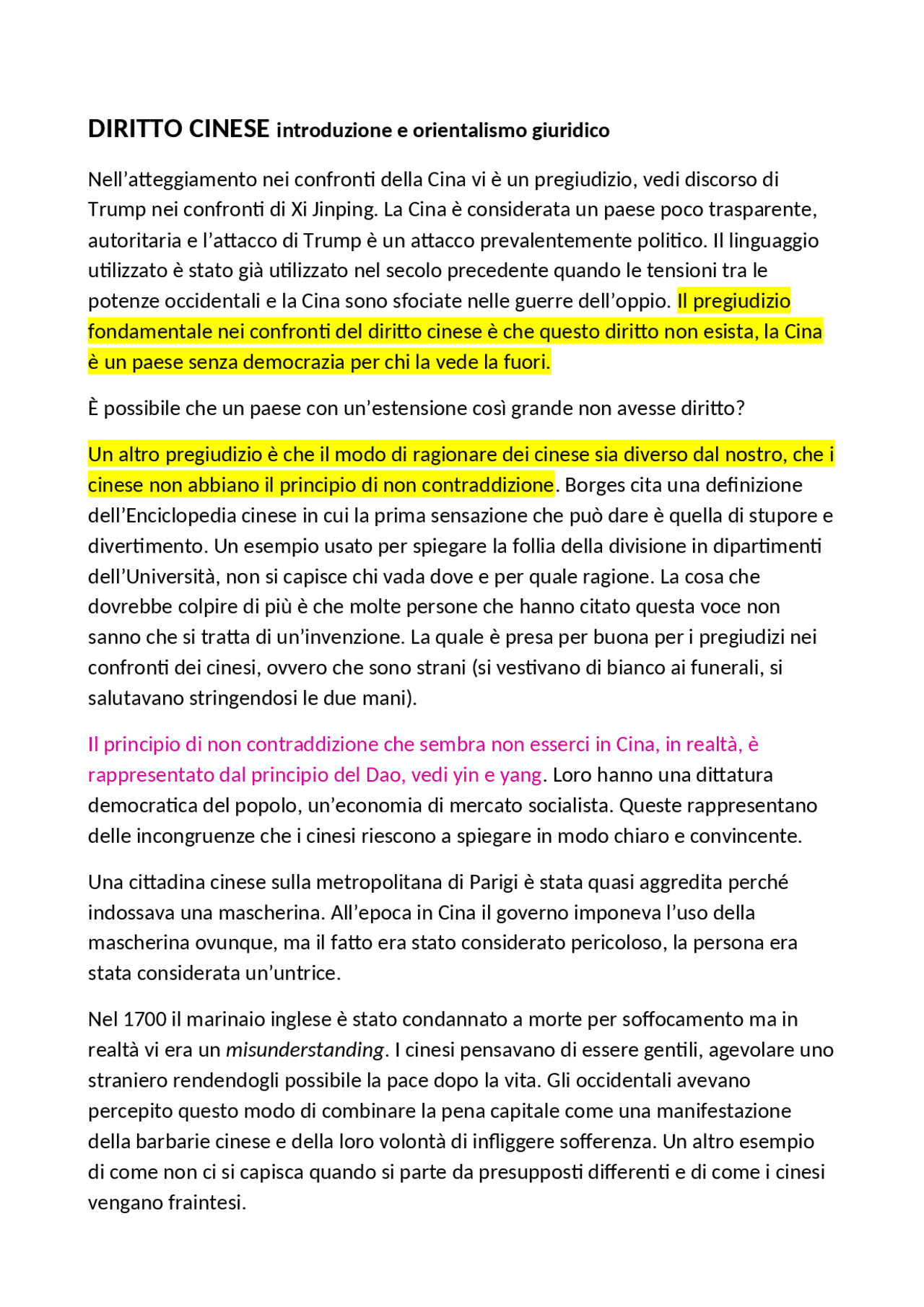 Diritto cinese prima parte - Docsity