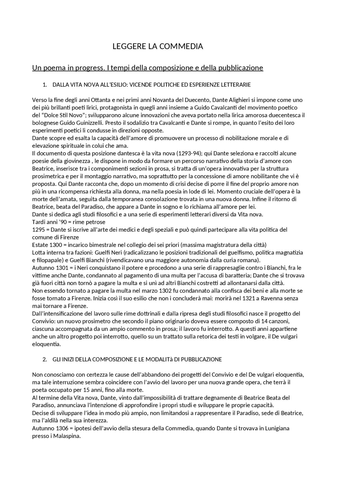 Leggere La Commedia Riassunto Docsity