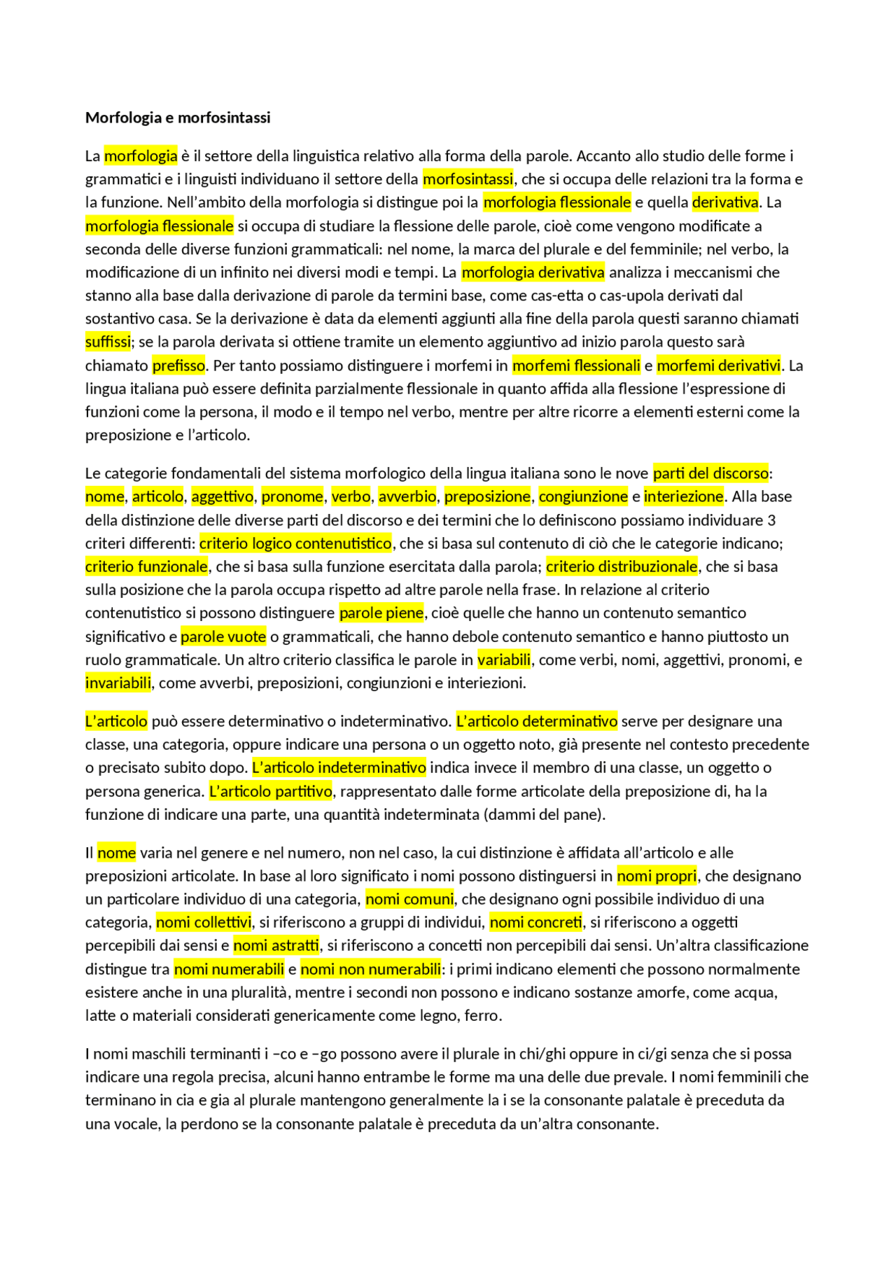 Morfologia e morfosintassi - Docsity