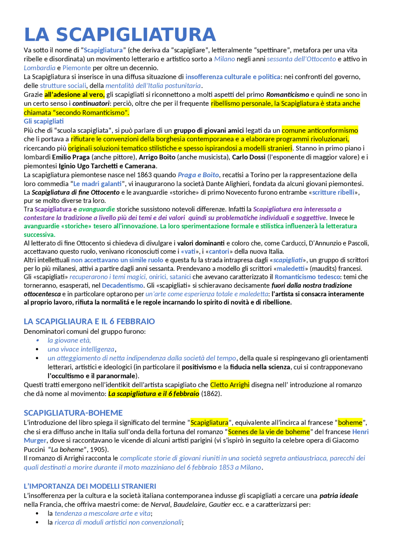 Il movimento della scapigliatura - Docsity