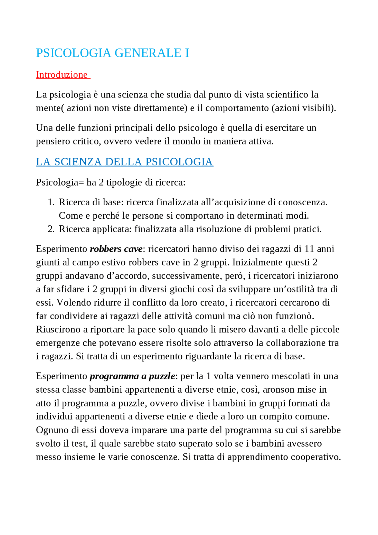 Riassunto Di Psicologia Generale I Docsity