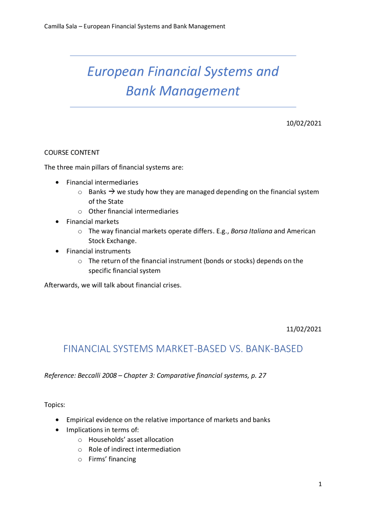 Appunti European Financial Systems And Bank Managment Esir Docsity