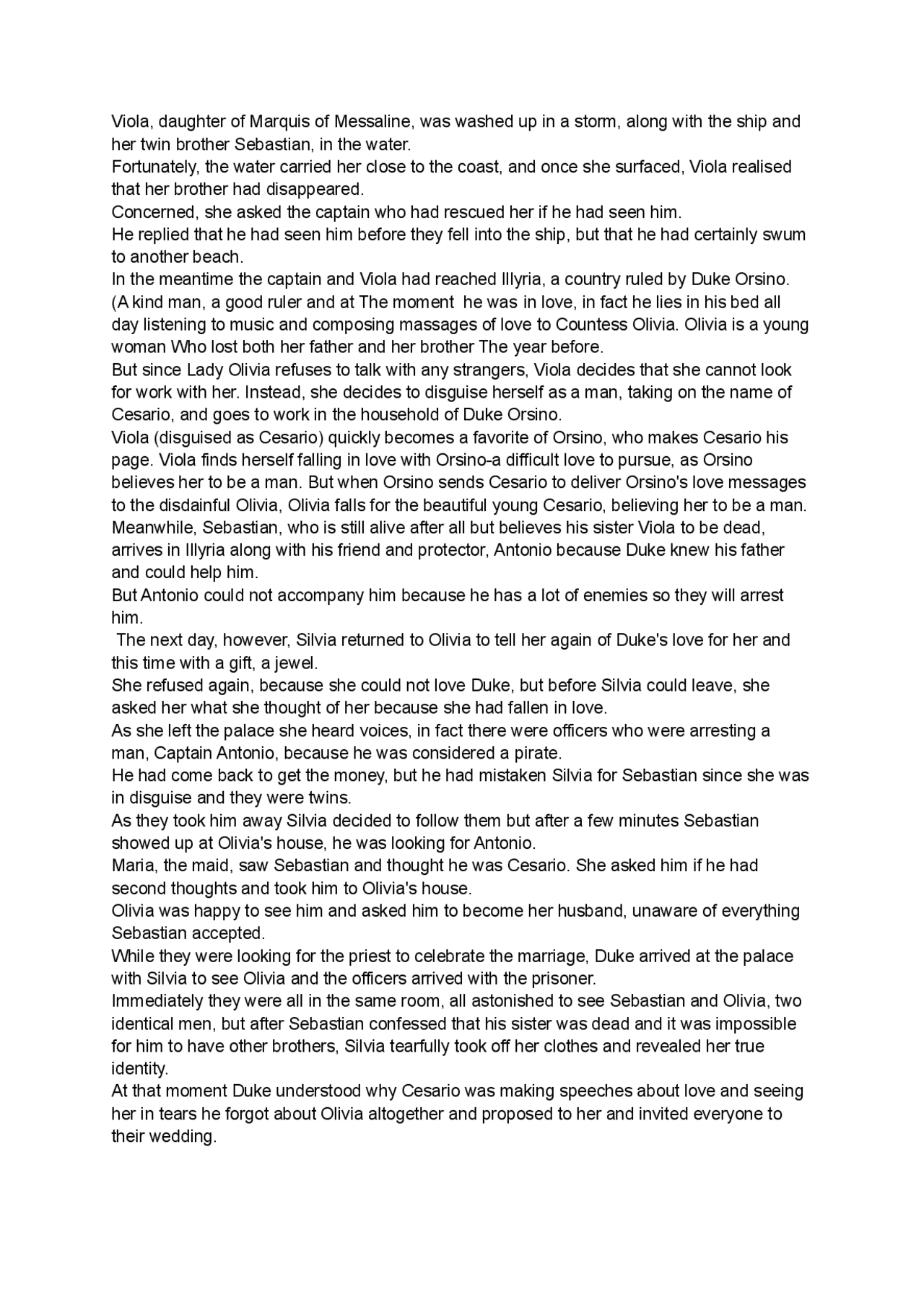 Riassunto twelfth night - Docsity