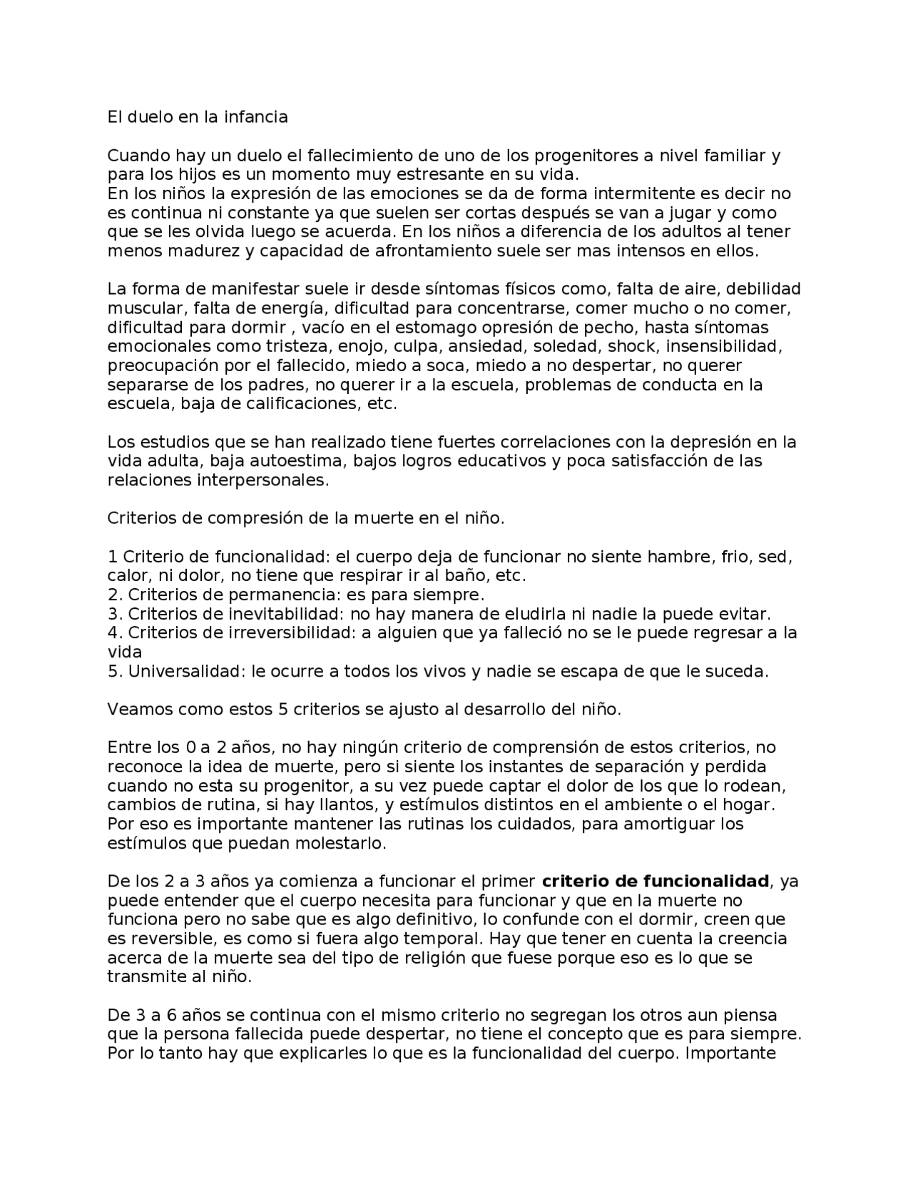Duelo En La Infancia Docsity