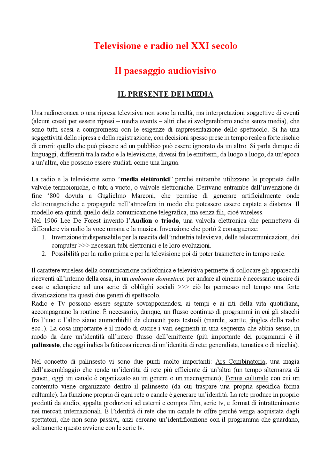 Televisione E Radio Nel Xxi Secolo Docsity