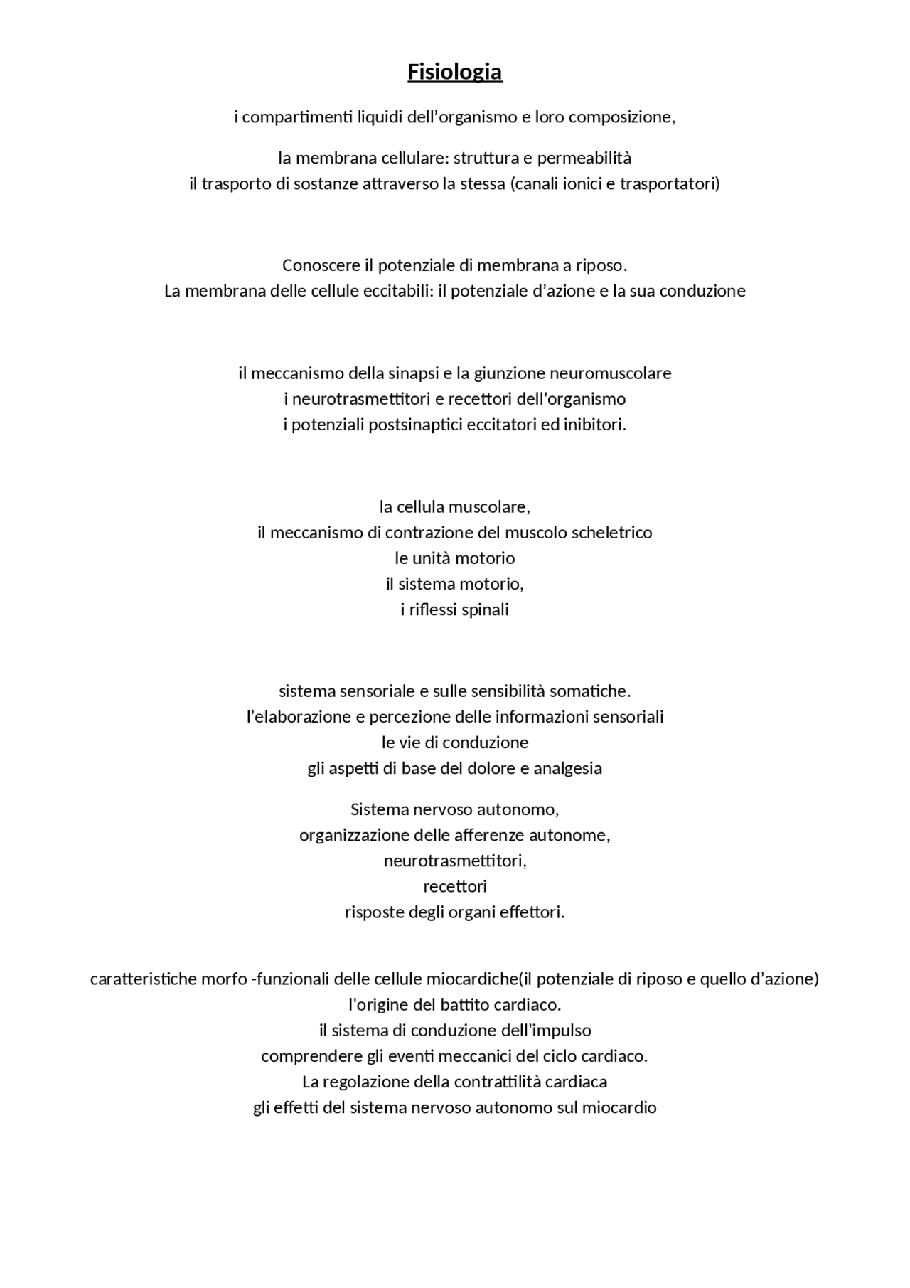 Appunti Fisiologia Umana Résumés De Psycologie Humaine Docsity