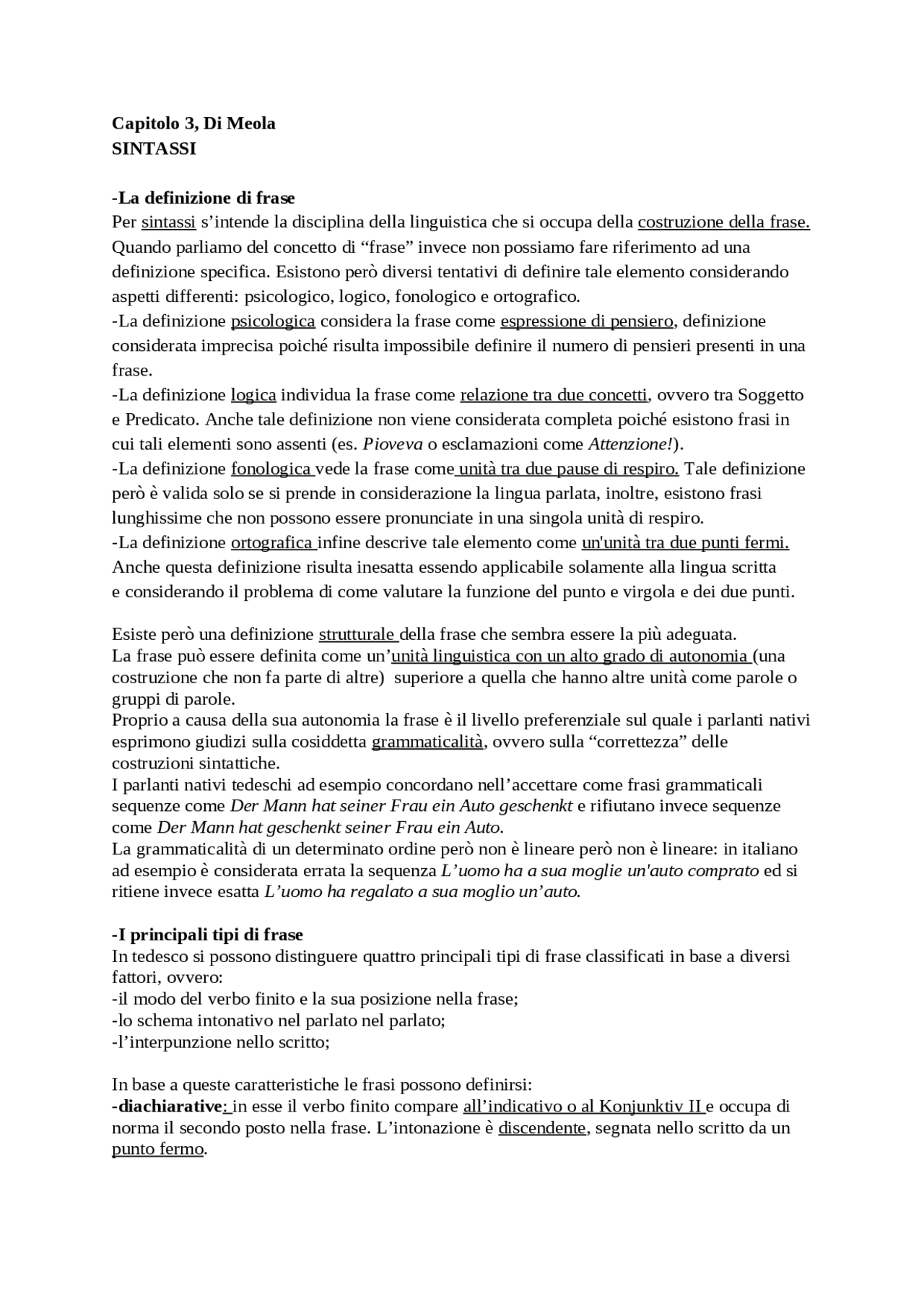 Sintassi: Tipi di Frase e Costituenti in Lingua Tedesca | Sintesi del ...