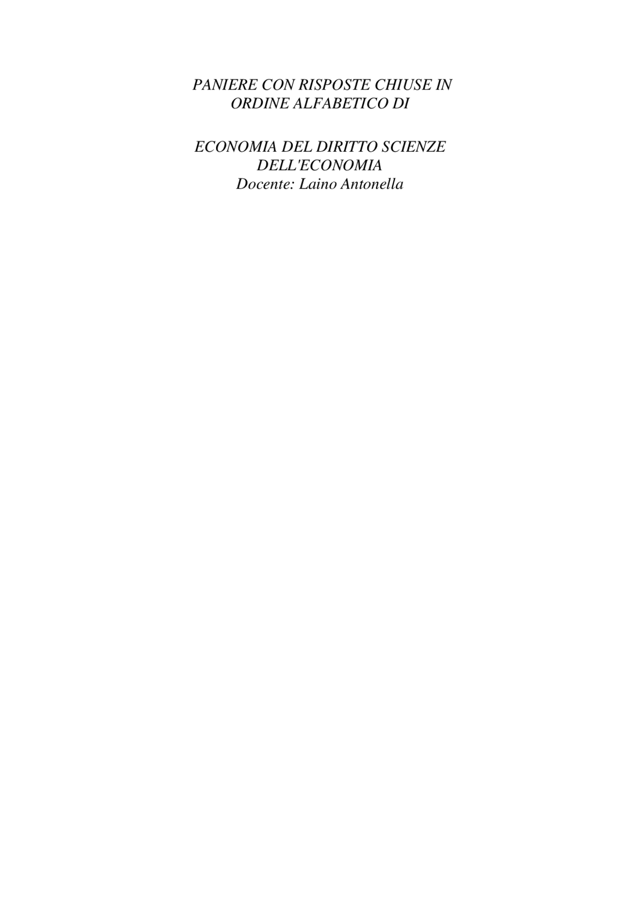 Paniere Economia Del Diritto Profssa Laino Docsity