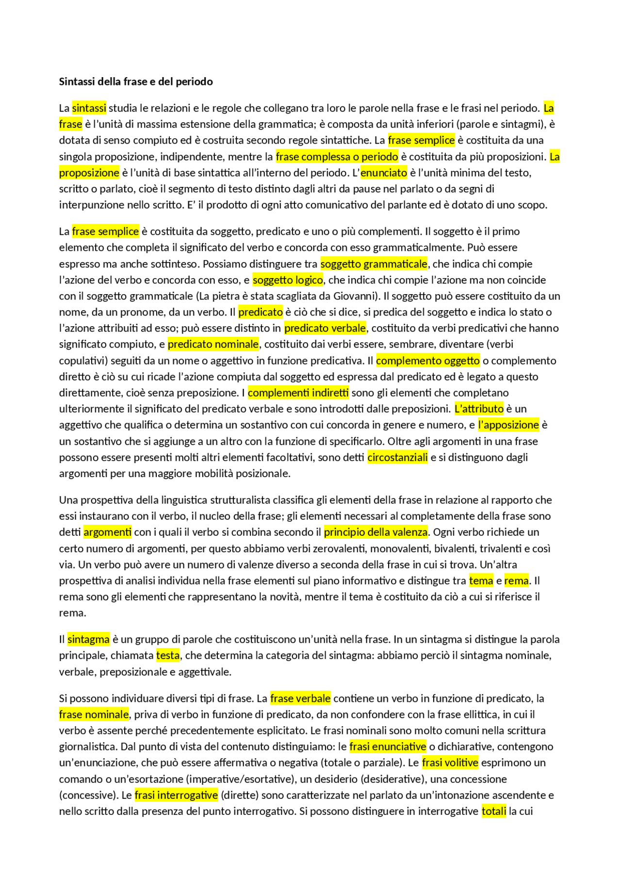 Sintassi Della Frase E Del Periodo Dispense Di Linguistica Docsity